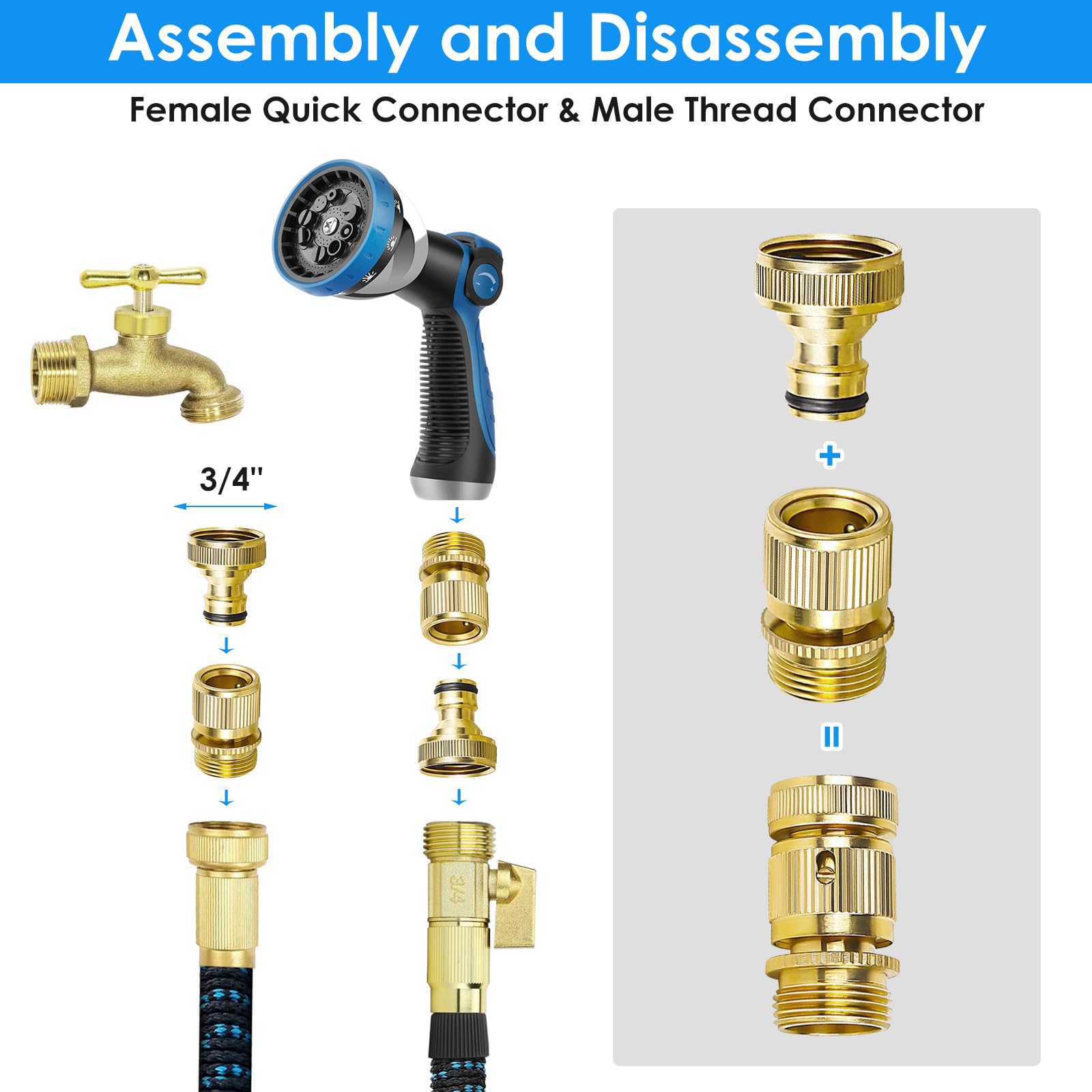 KETTOYA 1 Pair Garden Hose Accessories, 3/4 inch Male Thread Quick ...