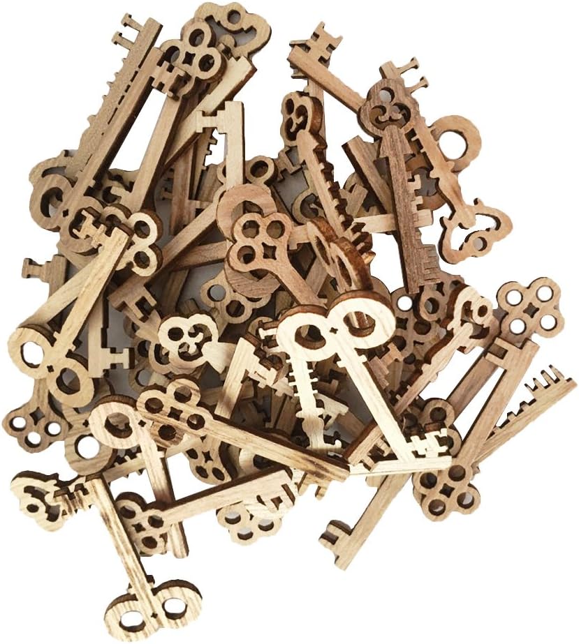 50 Pieces Mixed Key Shapes Wooden Wood Cutout Wedding Craft ...
