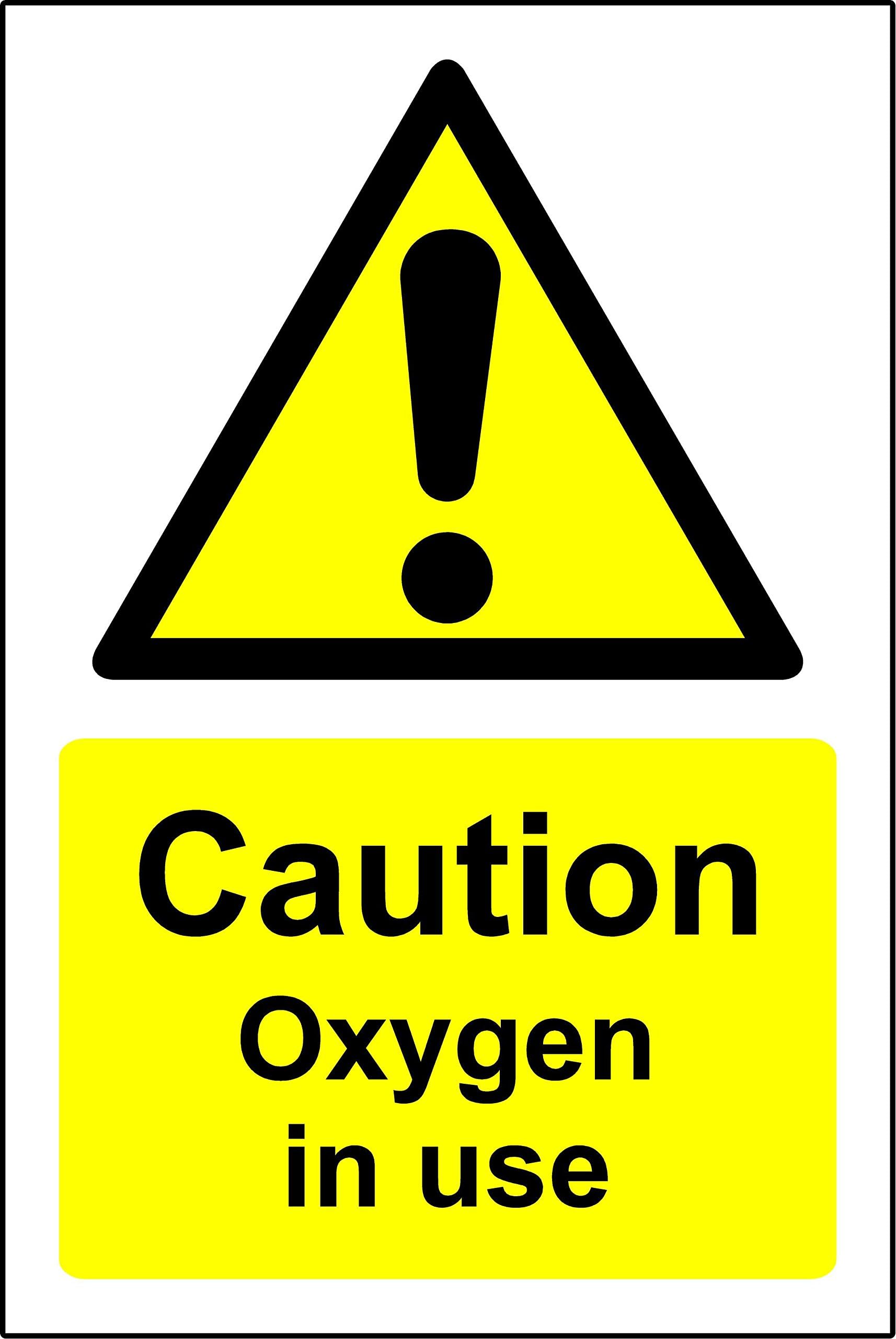 Caution oxygen in use Safety sign - Self adhesive sticker 200mm x 150mm ...