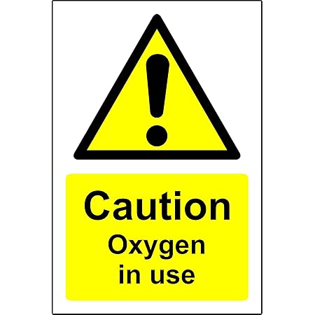 Caution oxygen in use Safety sign - Self adhesive sticker 200mm x 150mm ...