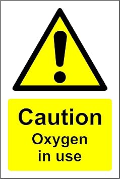 Caution oxygen in use Safety sign - Self adhesive sticker 200mm x 150mm ...
