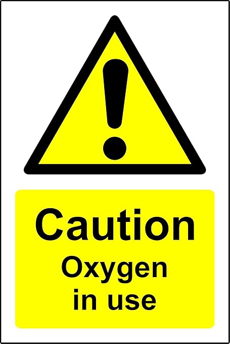 Caution oxygen in use Safety sign - Self adhesive sticker 200mm x 150mm ...