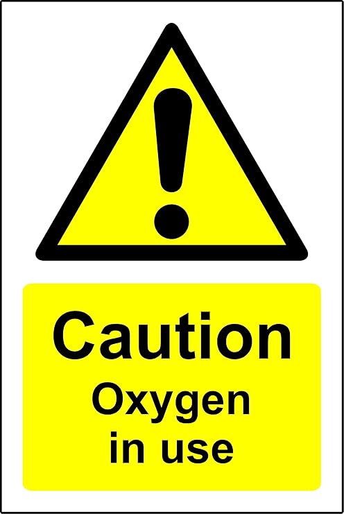 Caution oxygen in use Safety sign - Self adhesive sticker 200mm x 150mm ...