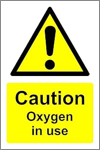 Caution oxygen in use Safety sign - Self adhesive sticker 200mm x 150mm ...