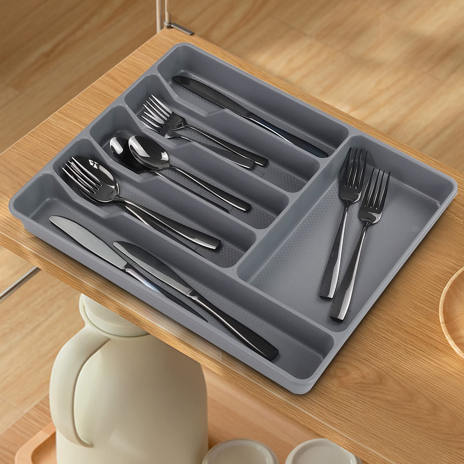 Teyyvn 4-Pack Plastic Cutlery Storage Tray, Flatware Drawer Organizer, Multi-Purpose Storage ...