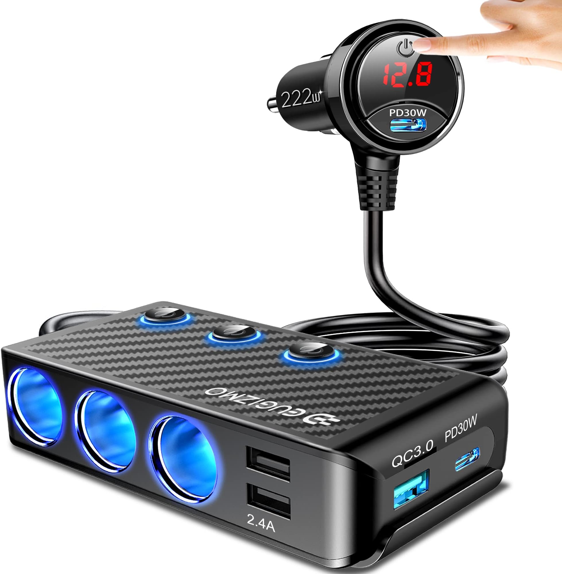 Cigarette Lighter Plug Splitter Adapter, EUGIZMO 222W 3 Socket Car ...
