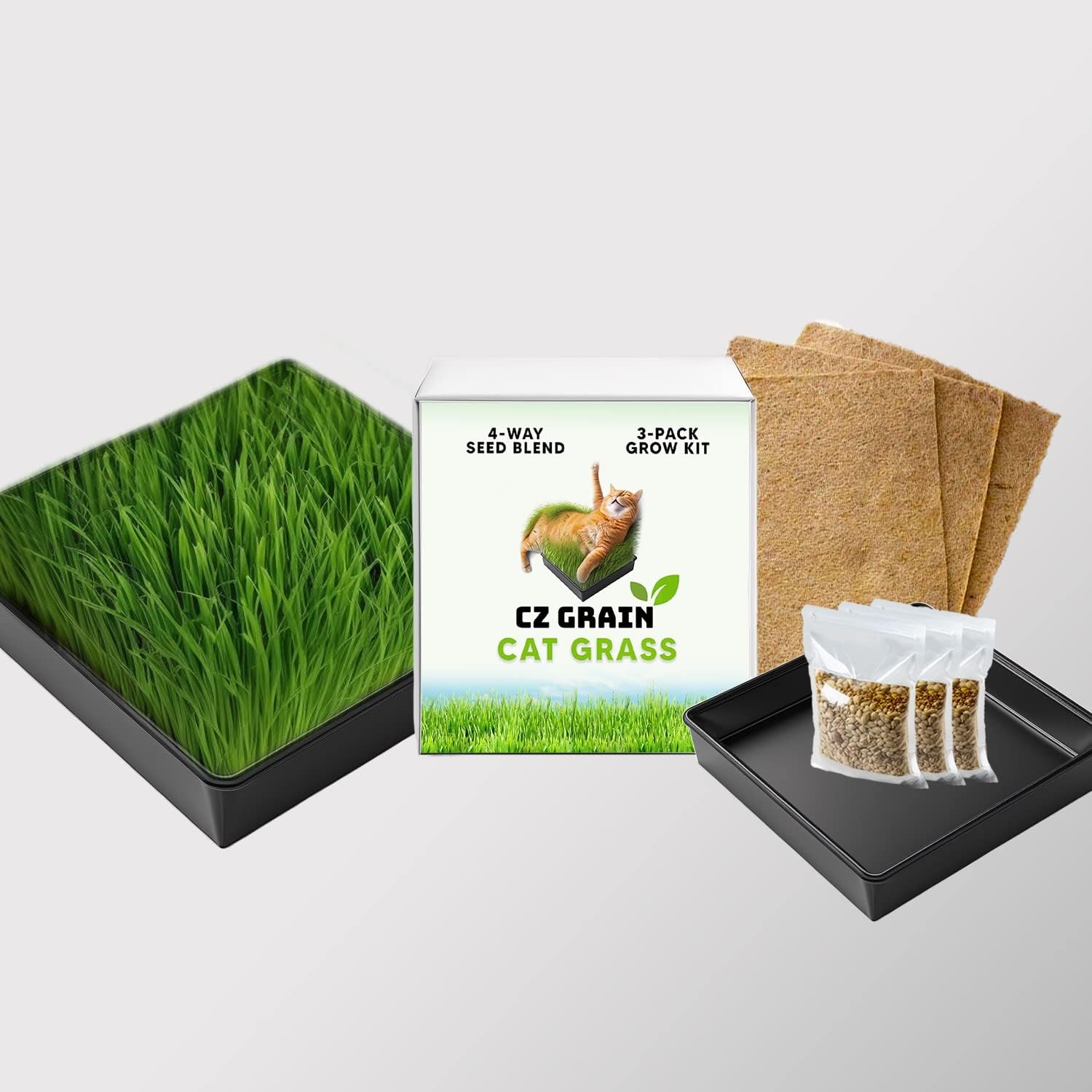 Amazon.com: Cat Grass Growing Kit - Organic Seed, Jute Grow Mats, 10 x ...