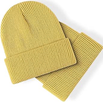 Inzzcfy 2 Packs Yellow Beanie,Yellow Beanie Hat for Men Women Kids ...