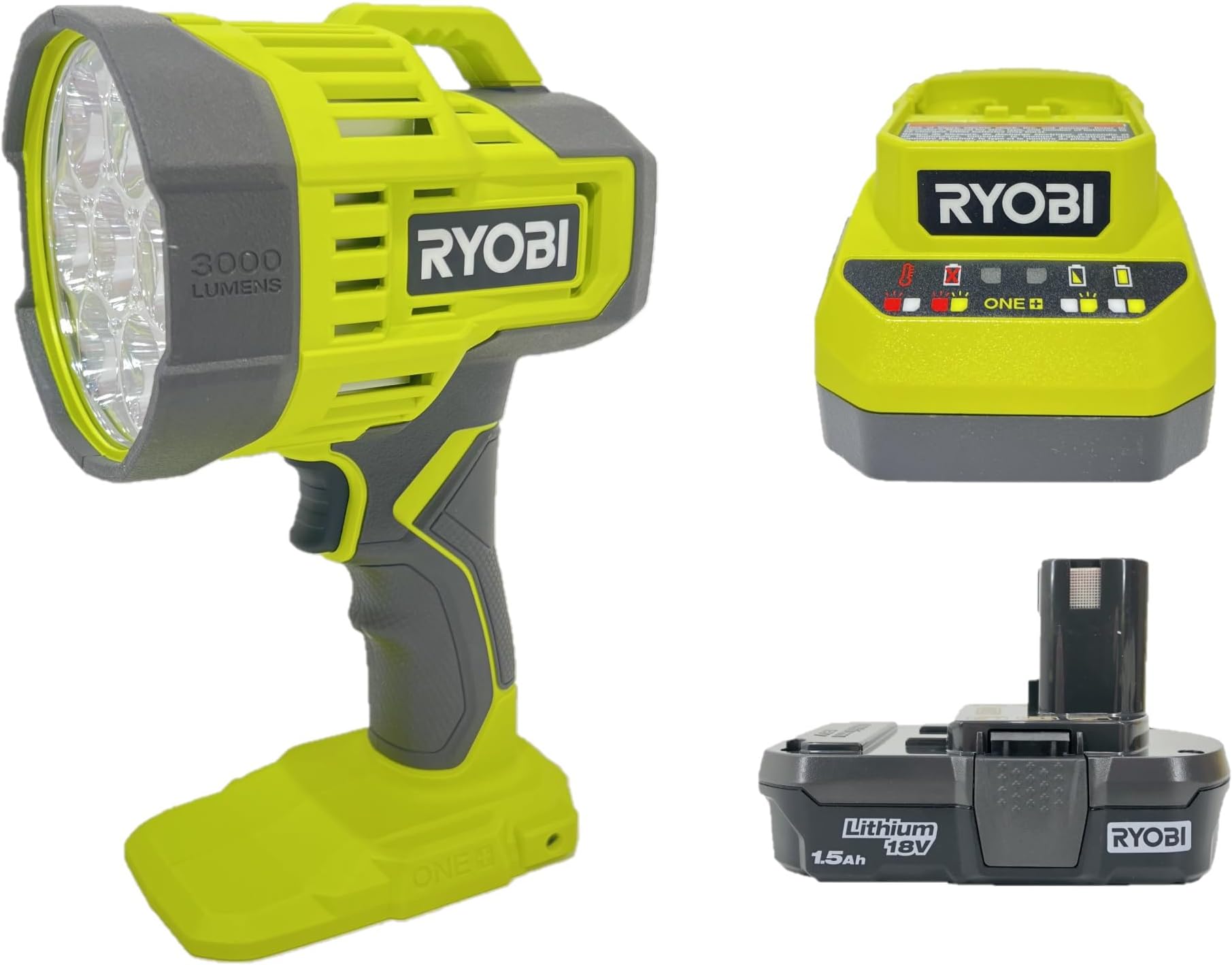 RYOBI 18V ONE+ LED Spotlight 650 Yard Beam Distance, PCL661B - Amazon.com