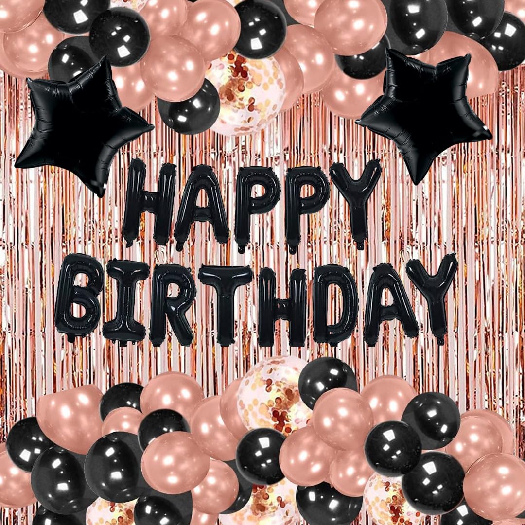 HOUSE OF BANTER Rose Gold & Black Theme Birthday Decorations for Boys ...