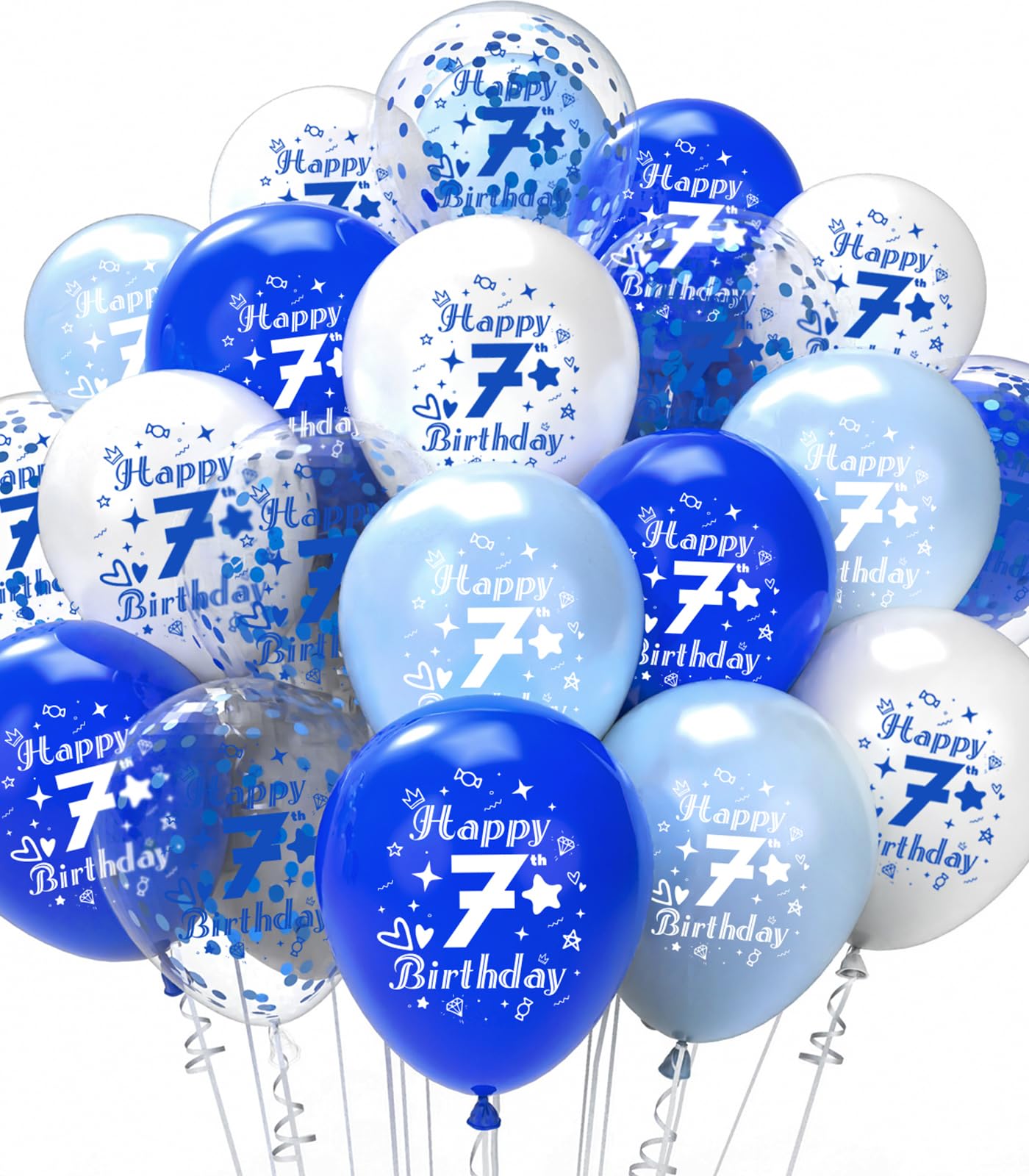 Amazon.com: SUWEN Blue 7th Birthday Balloons 38PCS 12Inch Latex Number ...