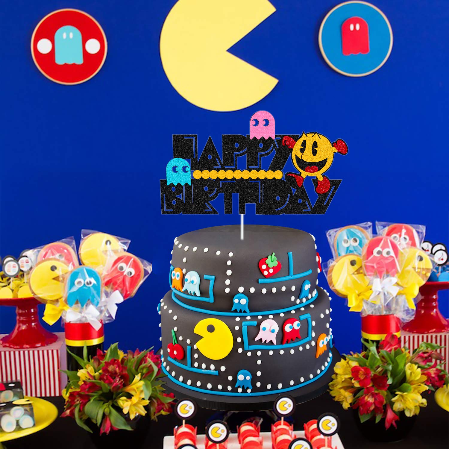 Cake Topper for Pacman 80s Arcade Game Themed Happy Birthday Cake ...