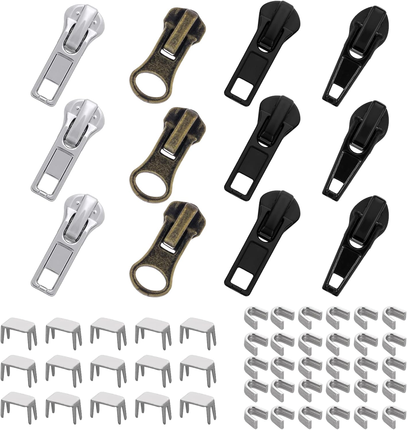 Lusofie Heavy Duty Zipper Repair Kit - 57 Pcs Metal Zipper Sliders ...