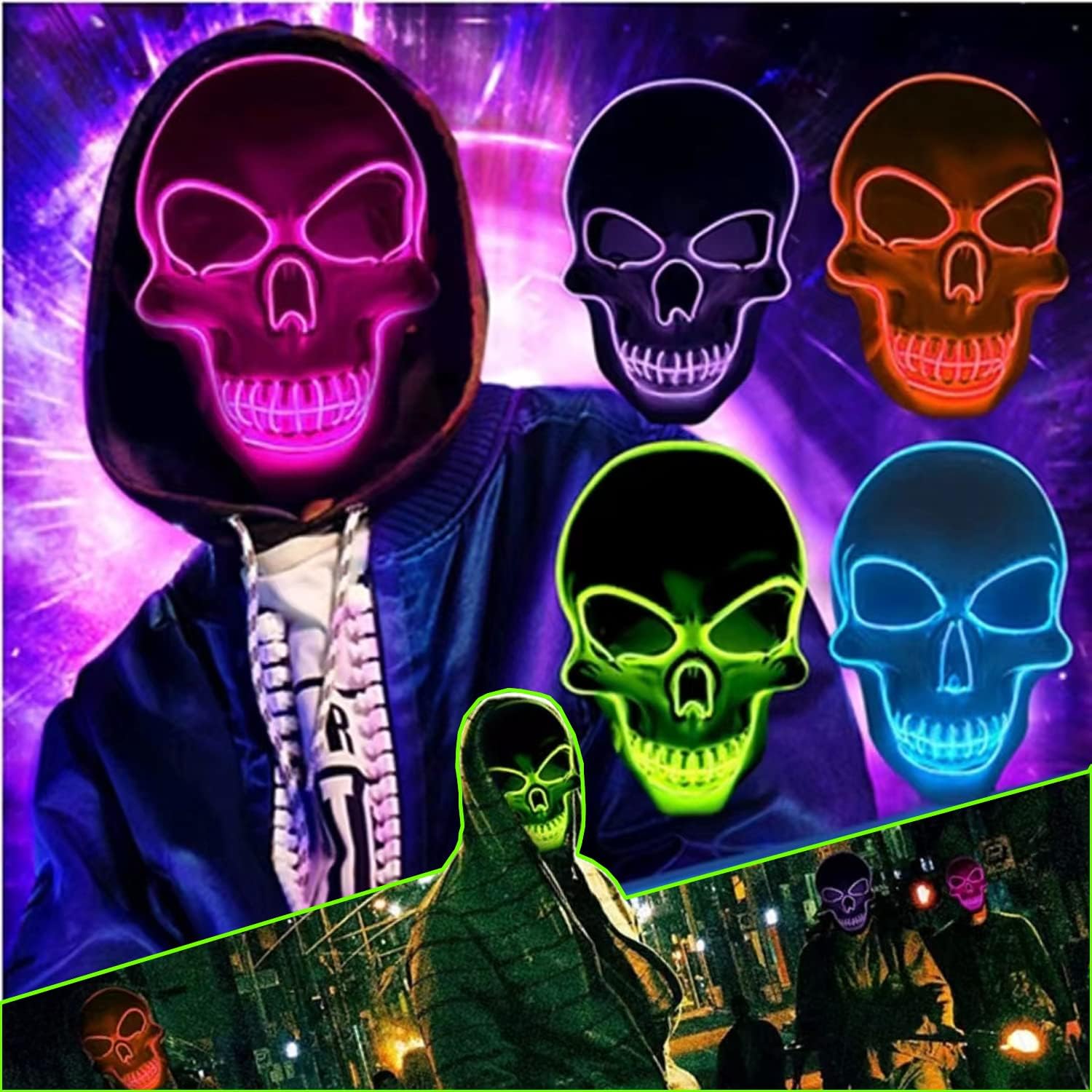 Mask LED Light up Mask Halloween Face Masks ,Scary Masks with 3 ...