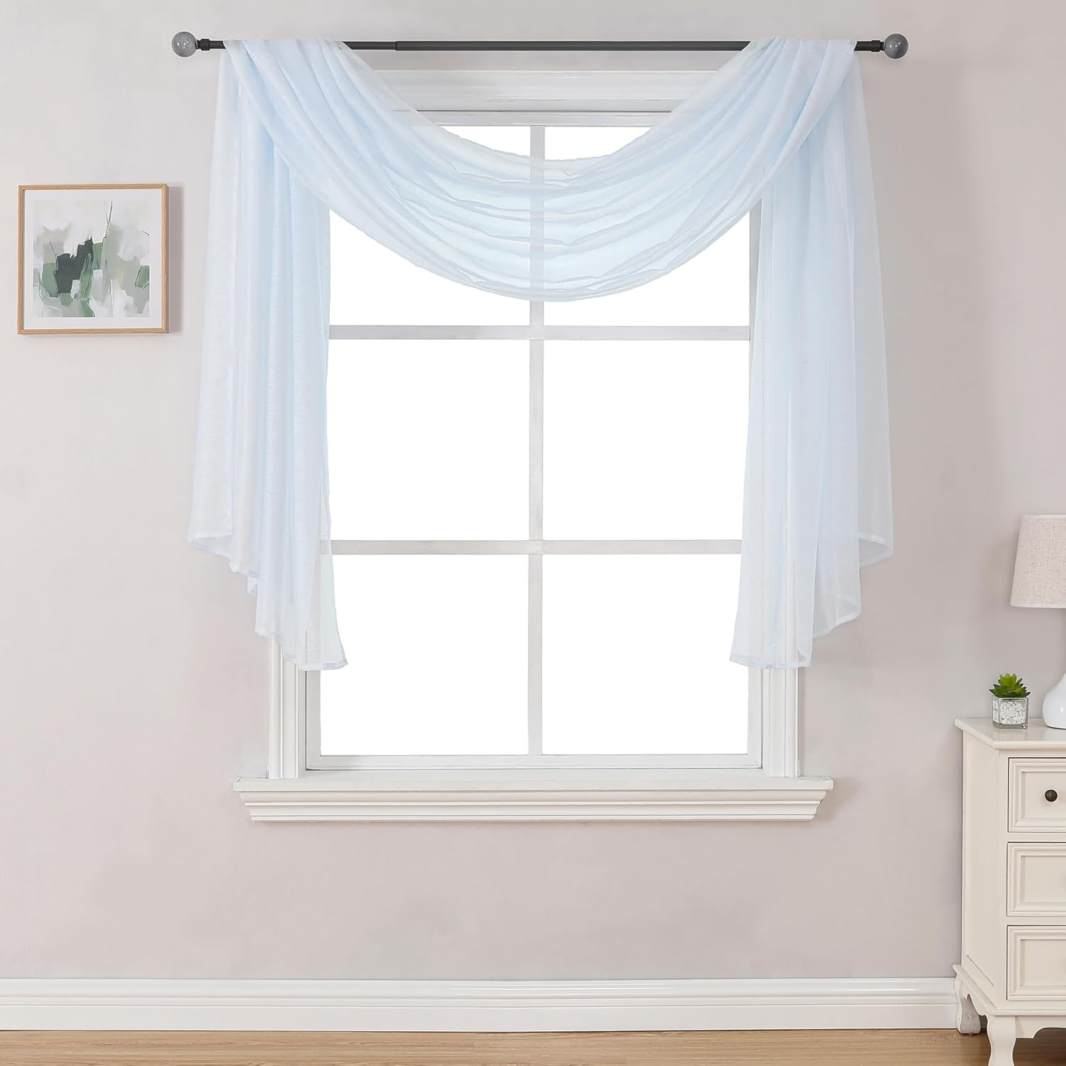 Amazon.com: DONREN Baby Blue 144 Inch Length Sheer Window Scarf ...