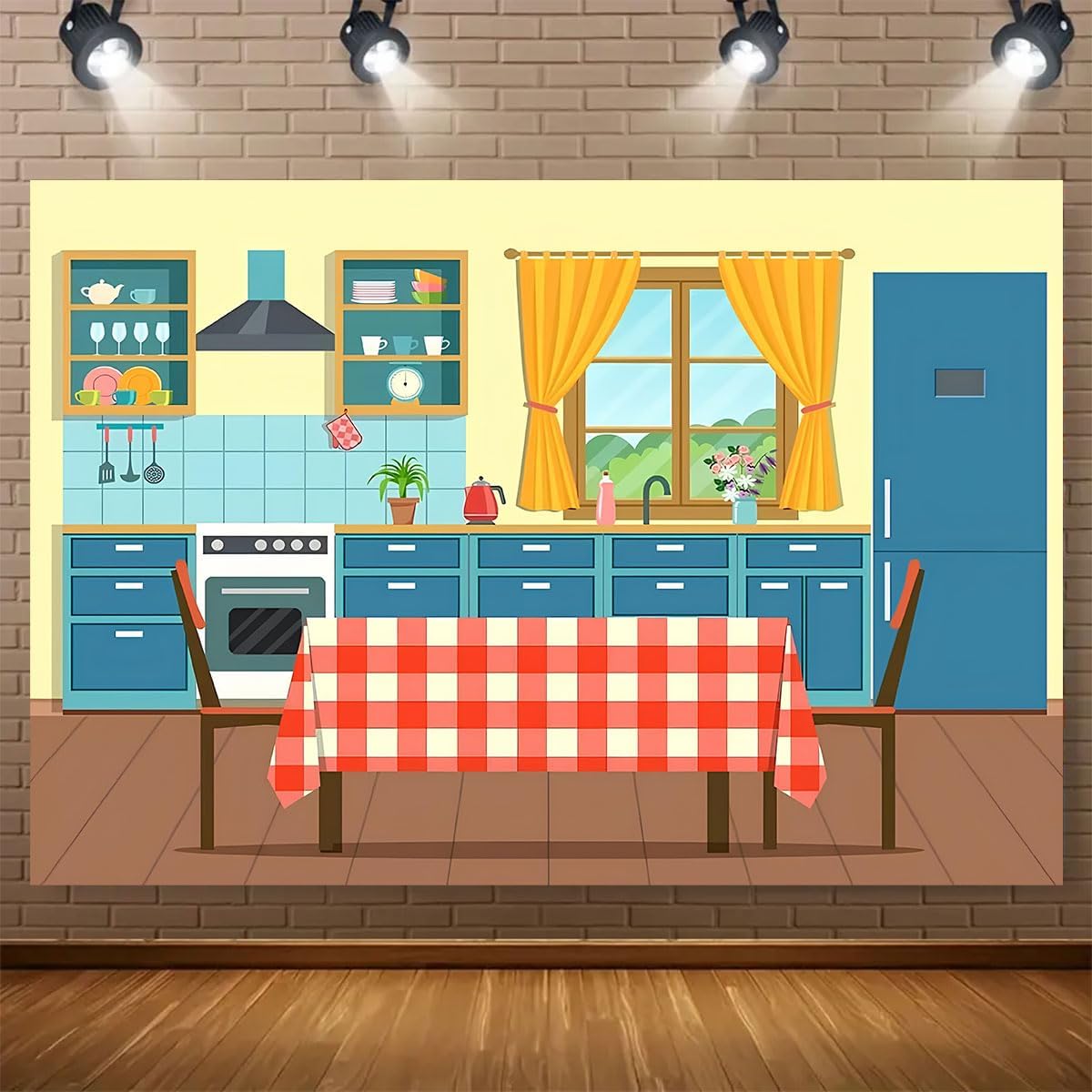 Amazon.com: Cartoon Kitchen Backdrop Kids Baking Cooking Home Party ...