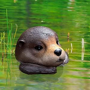 Amazon.com: Floating Otter Head Statue Pond Decor Realistic Otters ...
