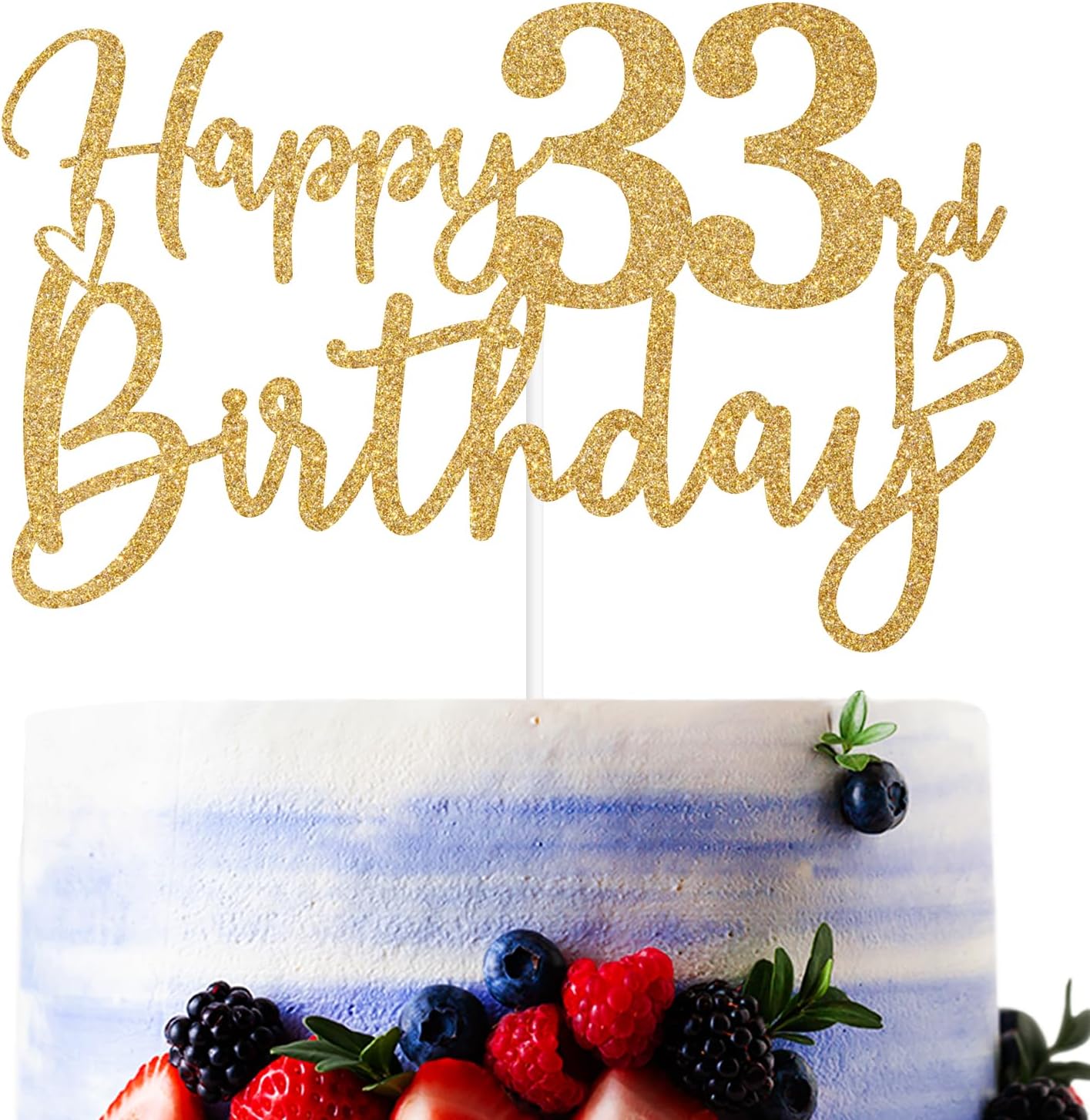 Amazon.com: Gold Glitter Happy 33rd Birthday Cake Topper, Cheers to 33 ...