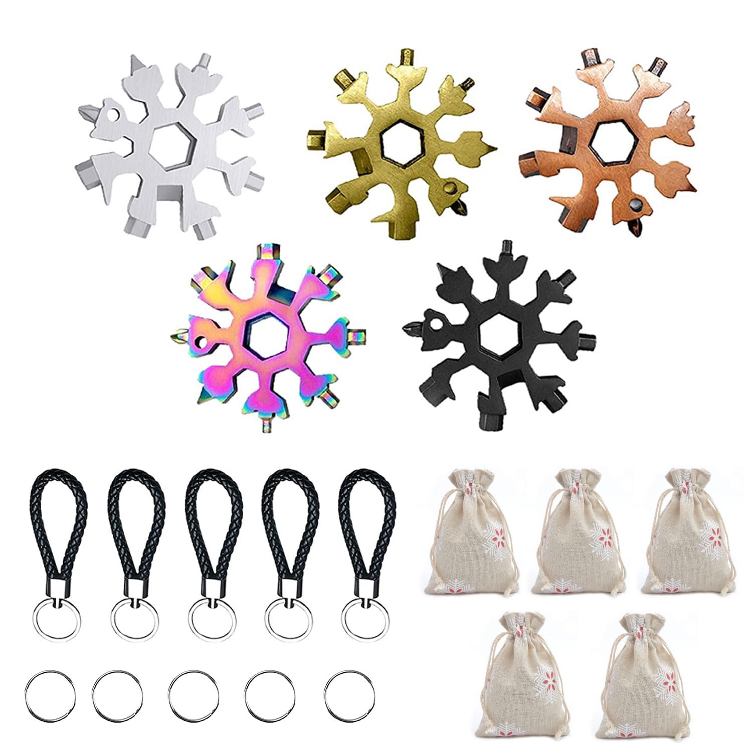 5 PCS Snowflake Multi Tool,Portable Stainless Steel 18 in 1 Snowflake ...