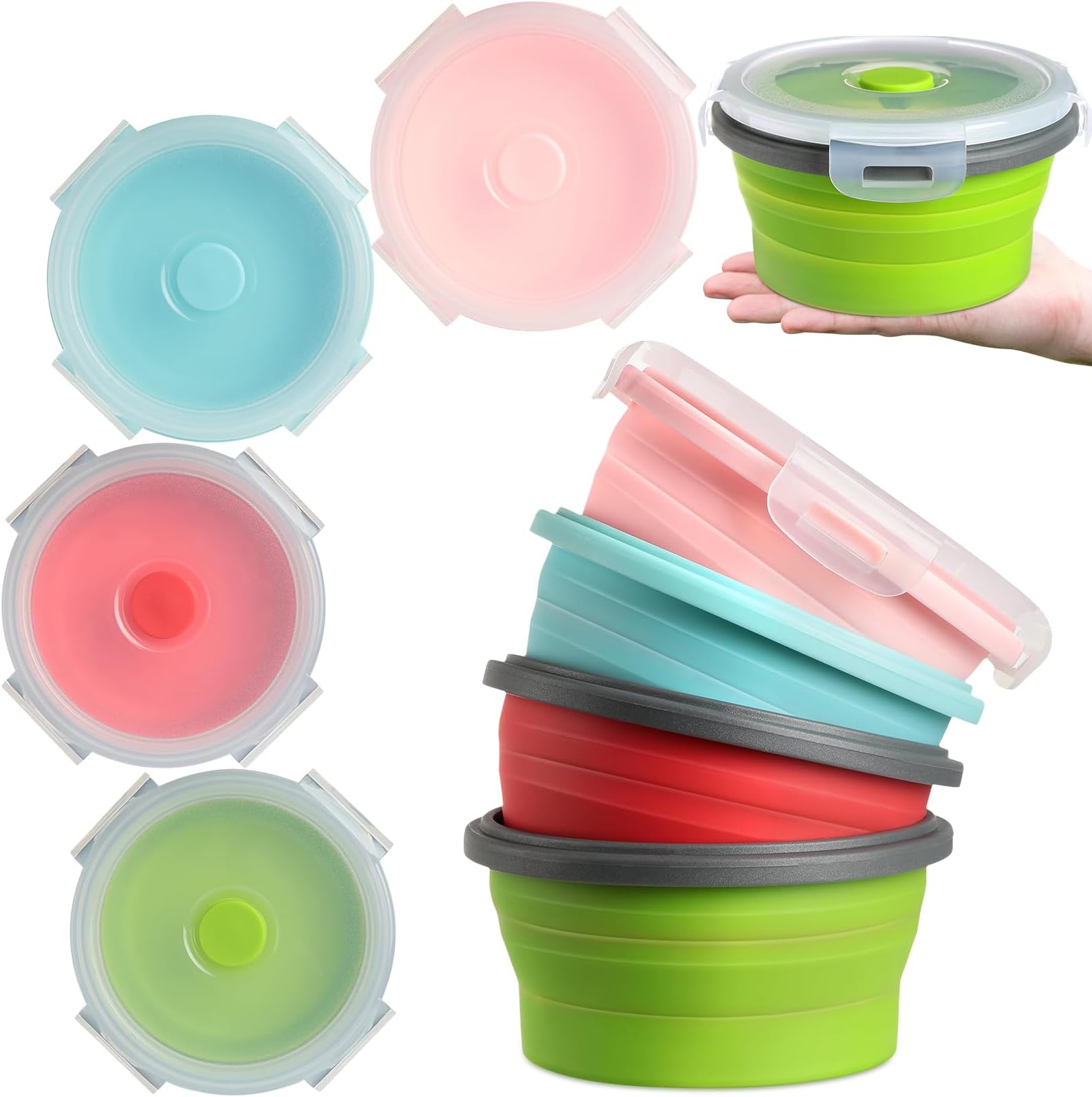 Amazon.com: 4 Pcs Camping Bowl with Lid Collapsible Silicone Bowl Lunch ...