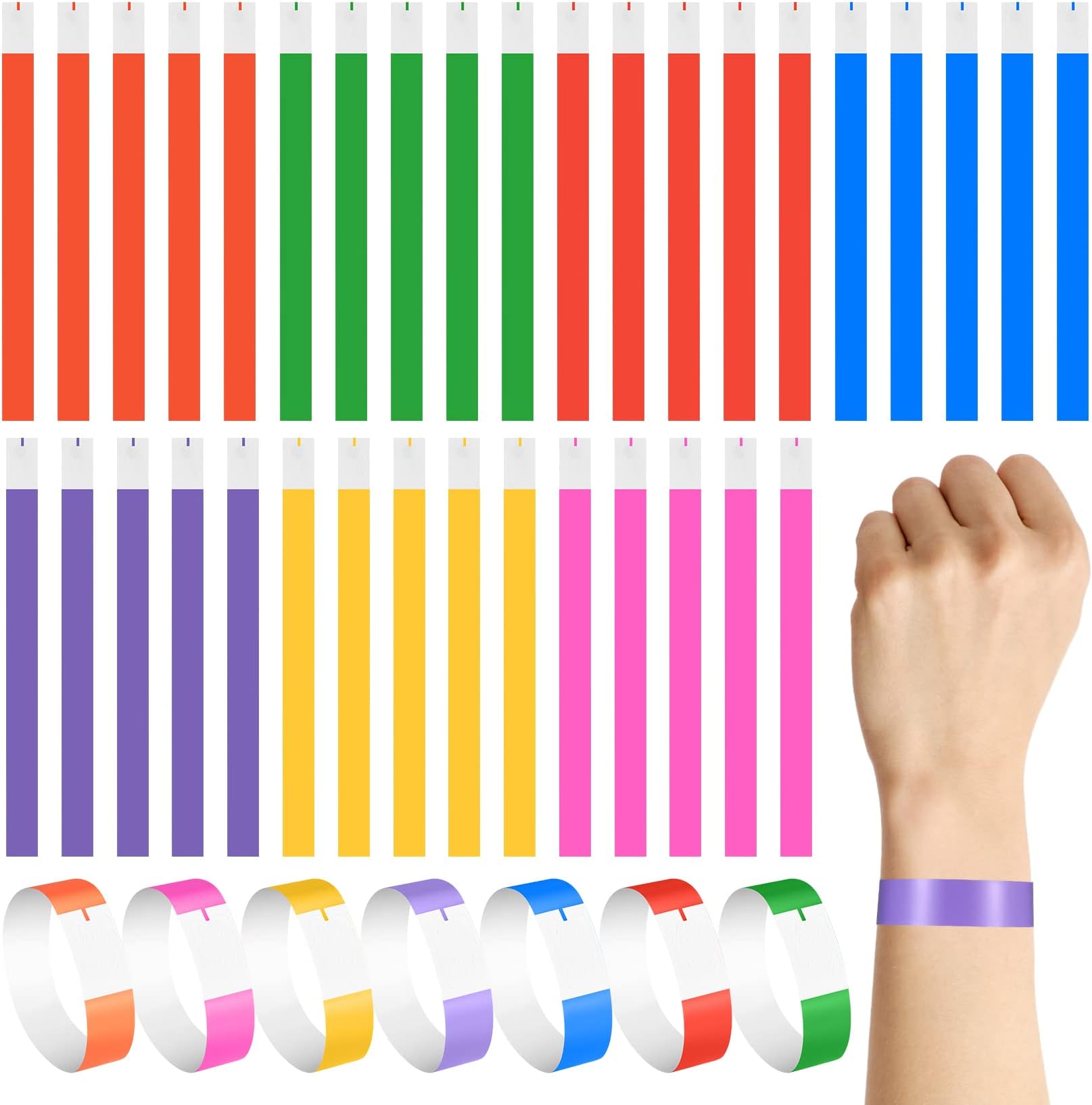 QOOSIKICC 140 Pcs Wristbands for Events, 7 Colored Wrist Bands for ...