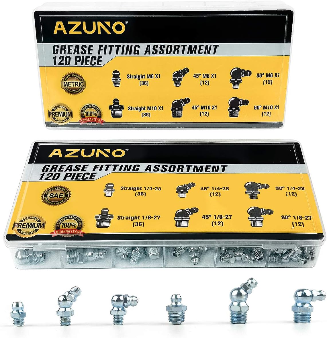 AZUNO Hydraulic Grease Fittings, 240 Pieces SAE & Metric Grease Fitting ...