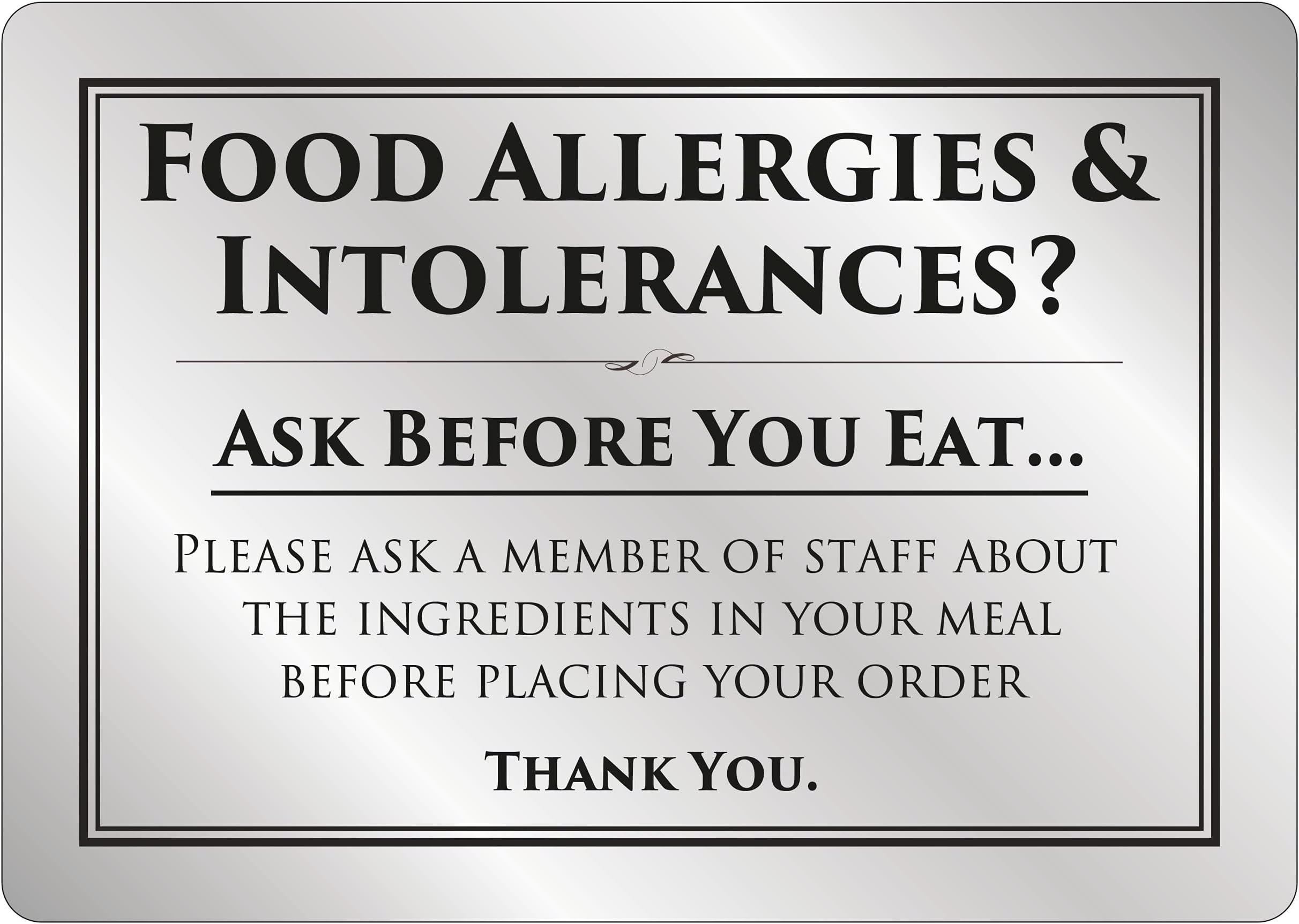 Food Allergy and Intolerances Safety Sign Notice Allergen A4 Brushed ...