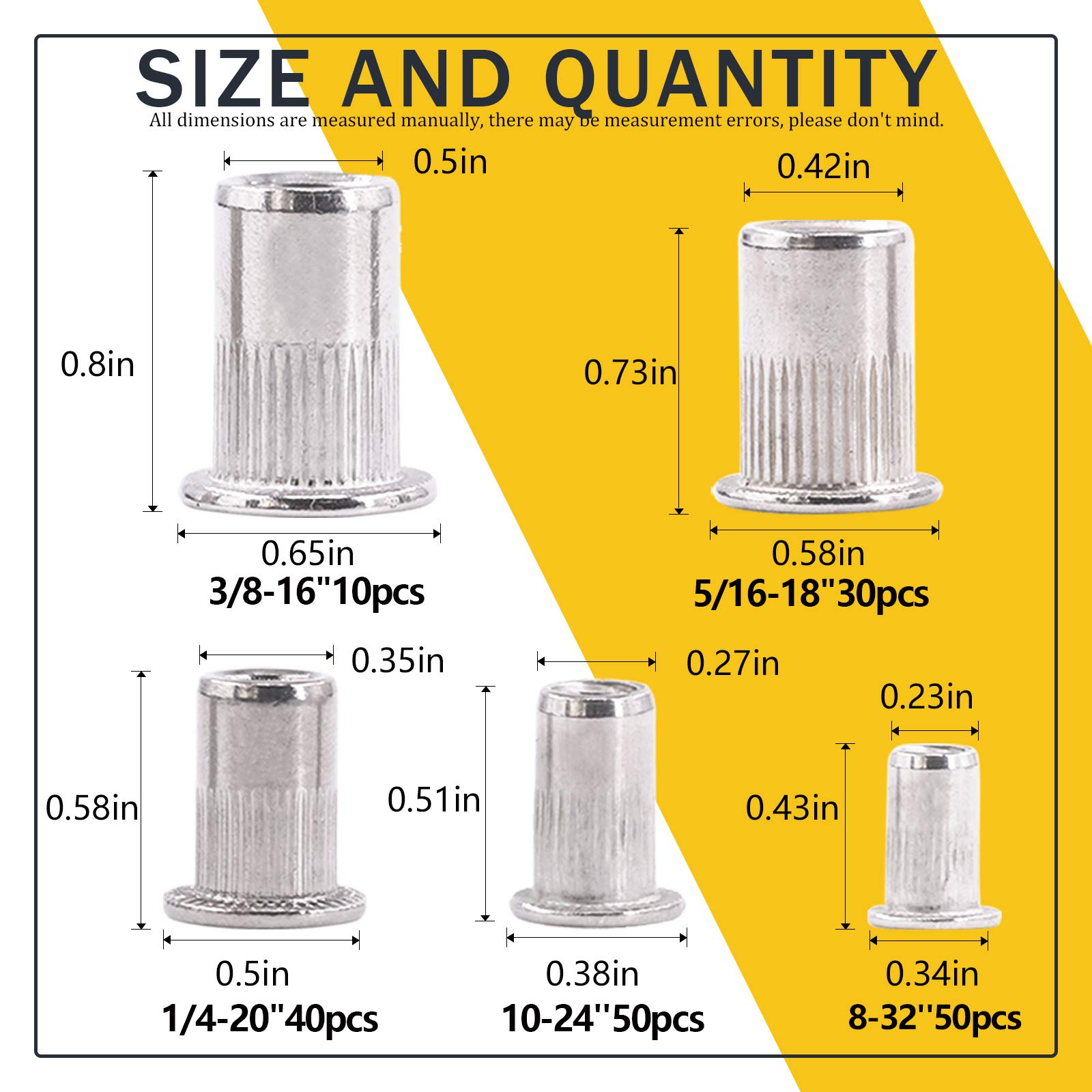 Snapklik.com : Rustark 180 Pcs 304 Stainless Steel Rivet Nuts ...