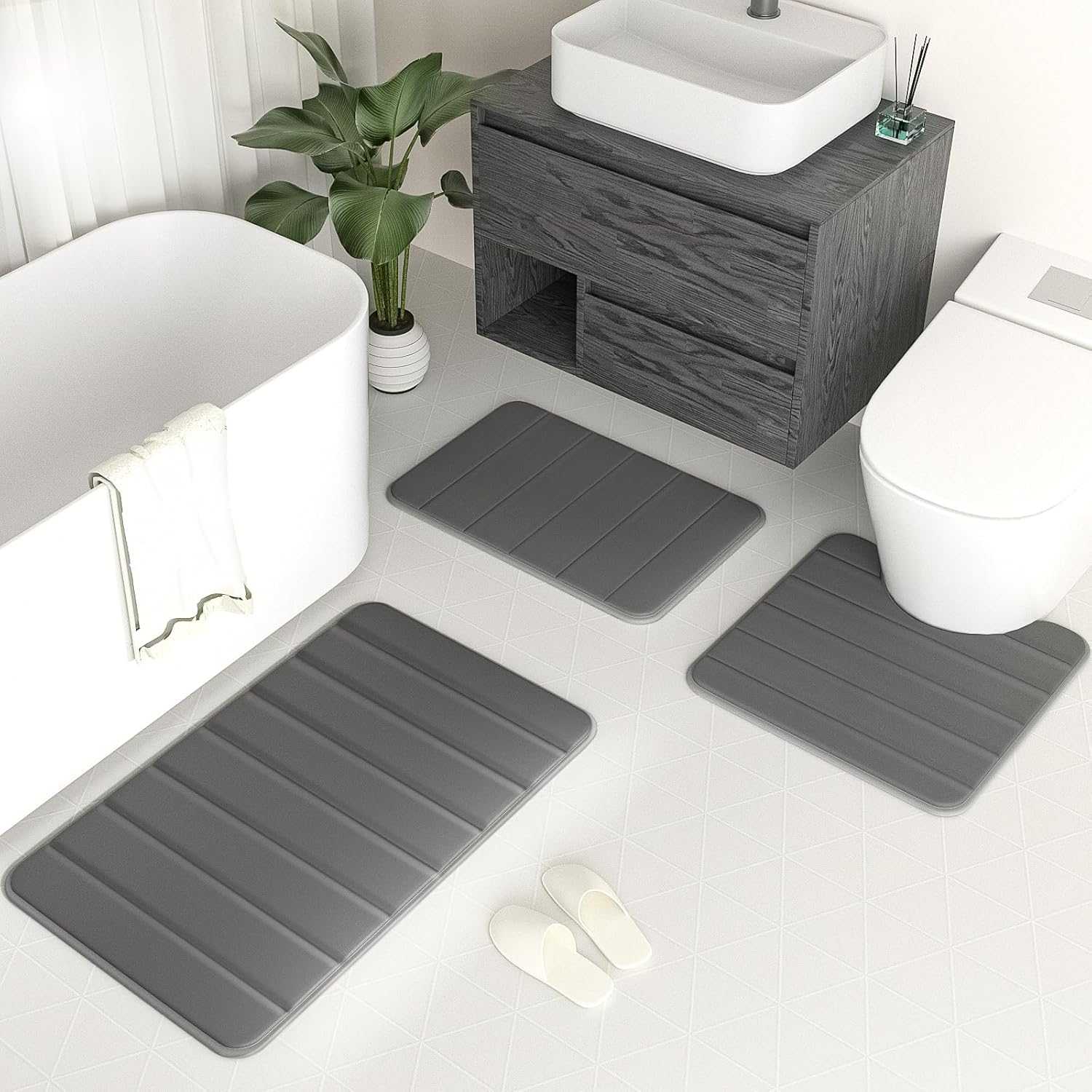 Amazon.com: DTXDTech Memory Foam Bath Rugs Sets, 3 Piece bathroom Rugs ...