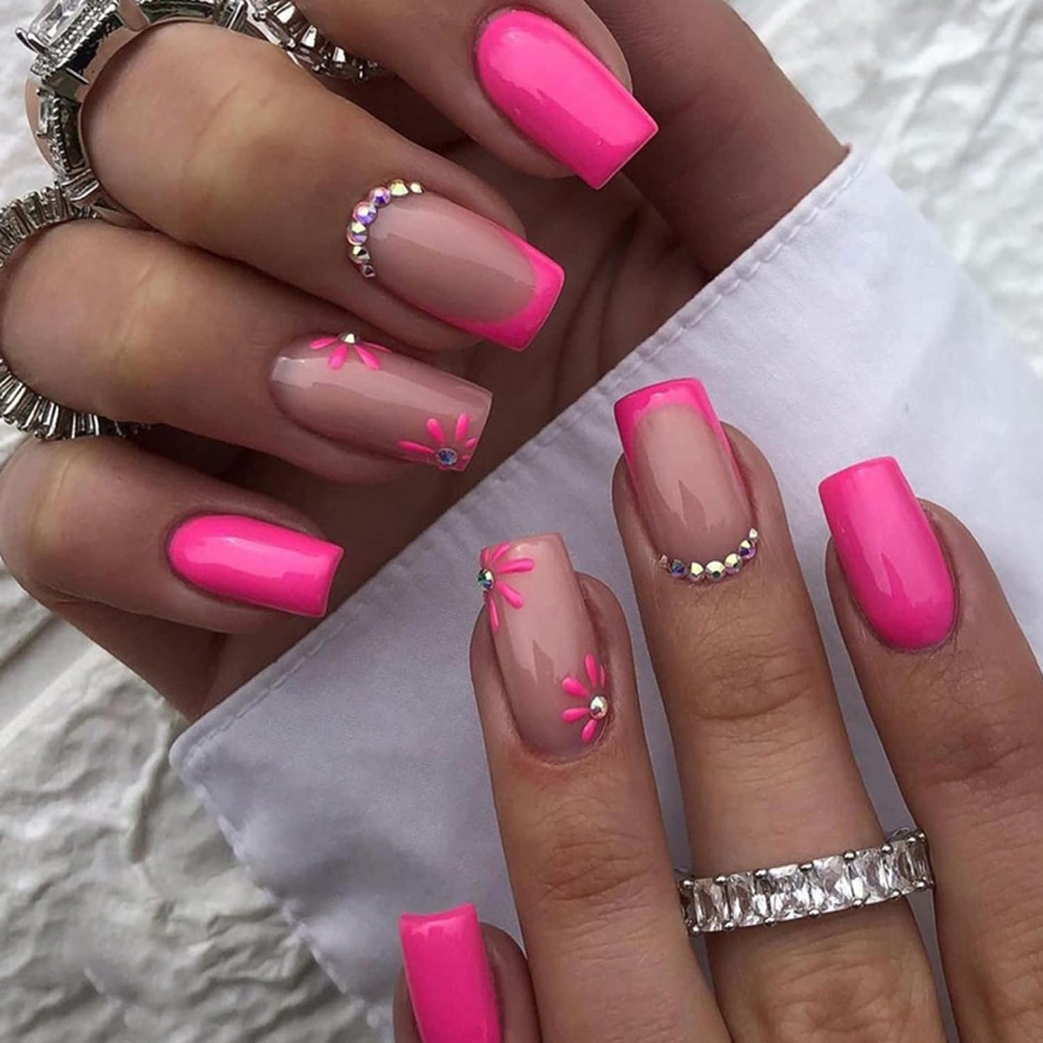 Neon Pink French Tip Nails