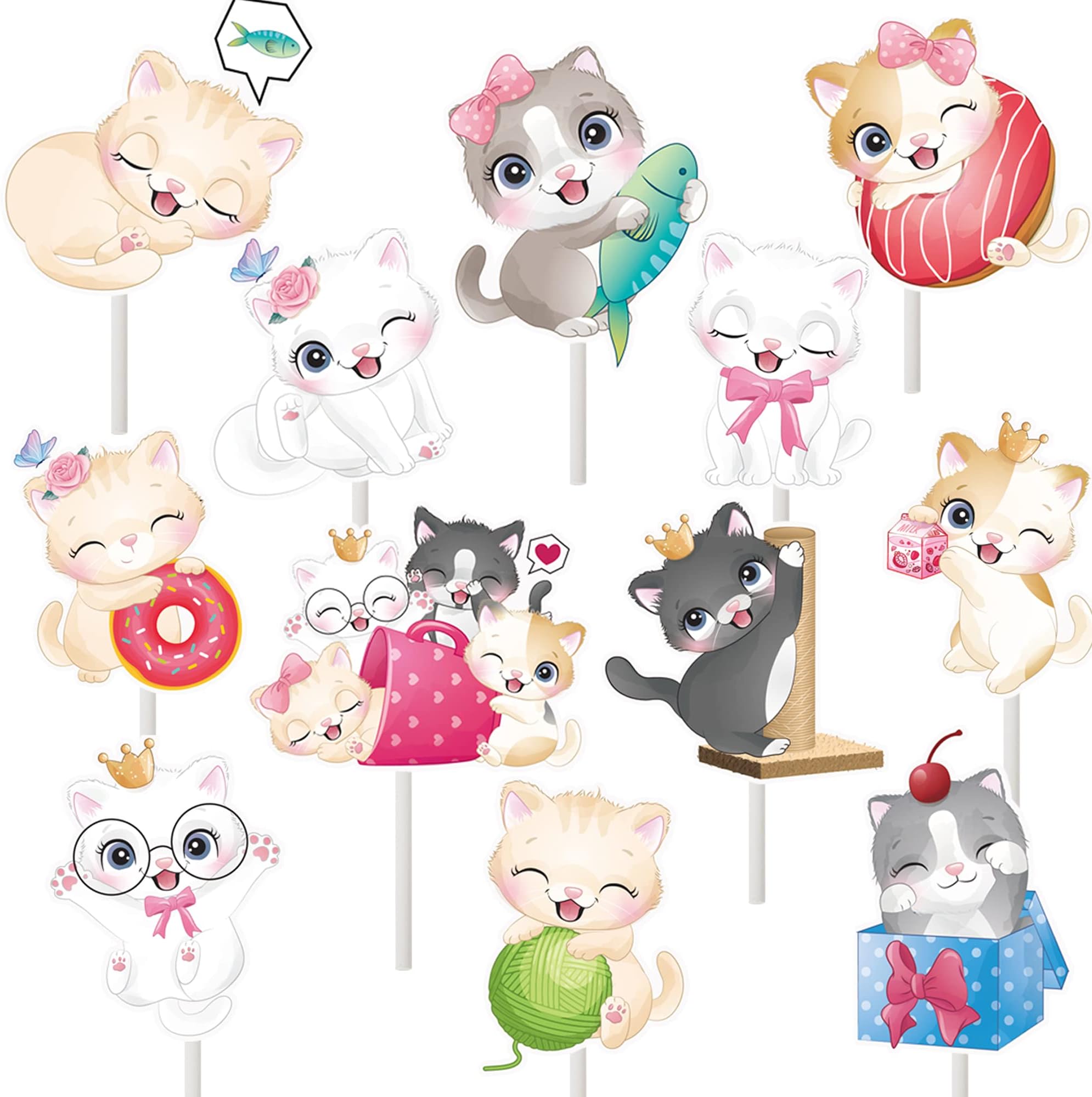 Amazon.com: TSJ 24PCS Cat Cupcake Toppers, Cats Face Cake Toppers ...