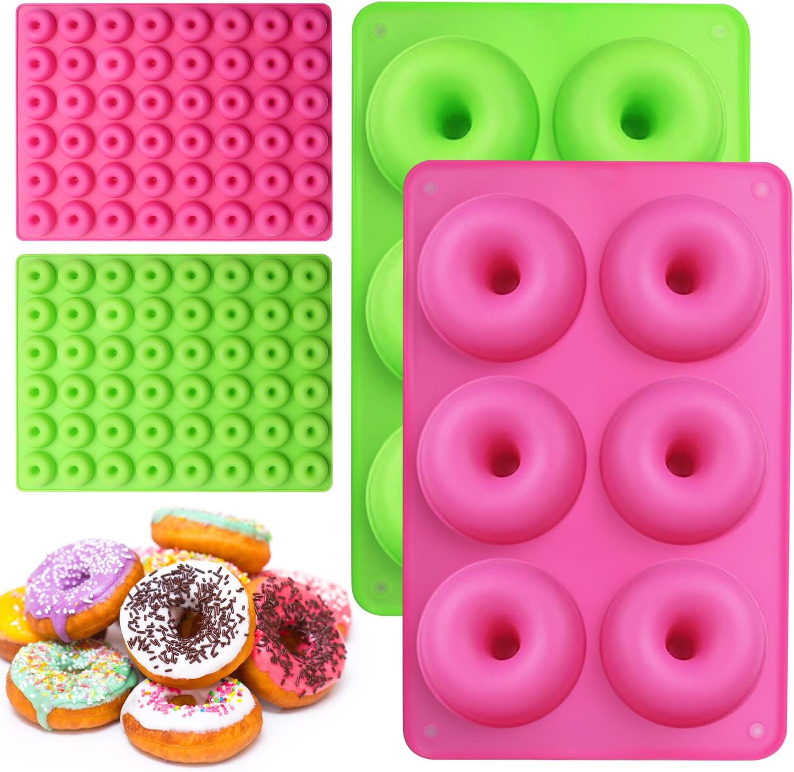 4 Silicone Donut Molds, Doughnut Baking Pan, 6-Cavity Round Mold and 48 ...