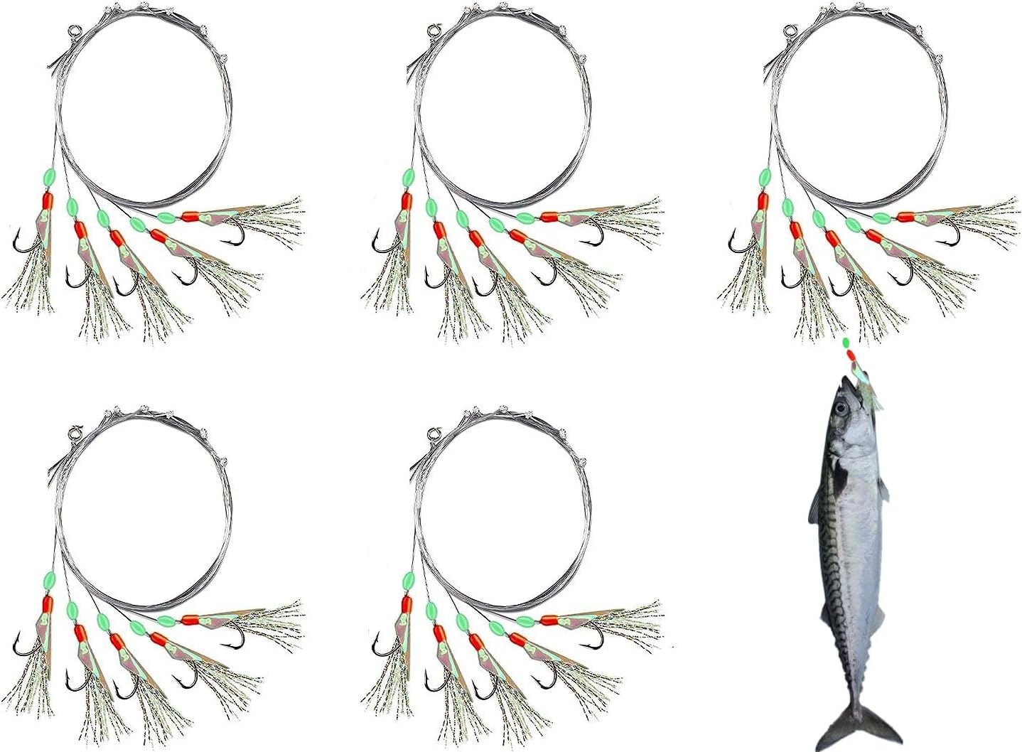 Voarge 5 Pack Mackerel Feathers Rigs, Fishing Feathers Sea Feather Lure ...