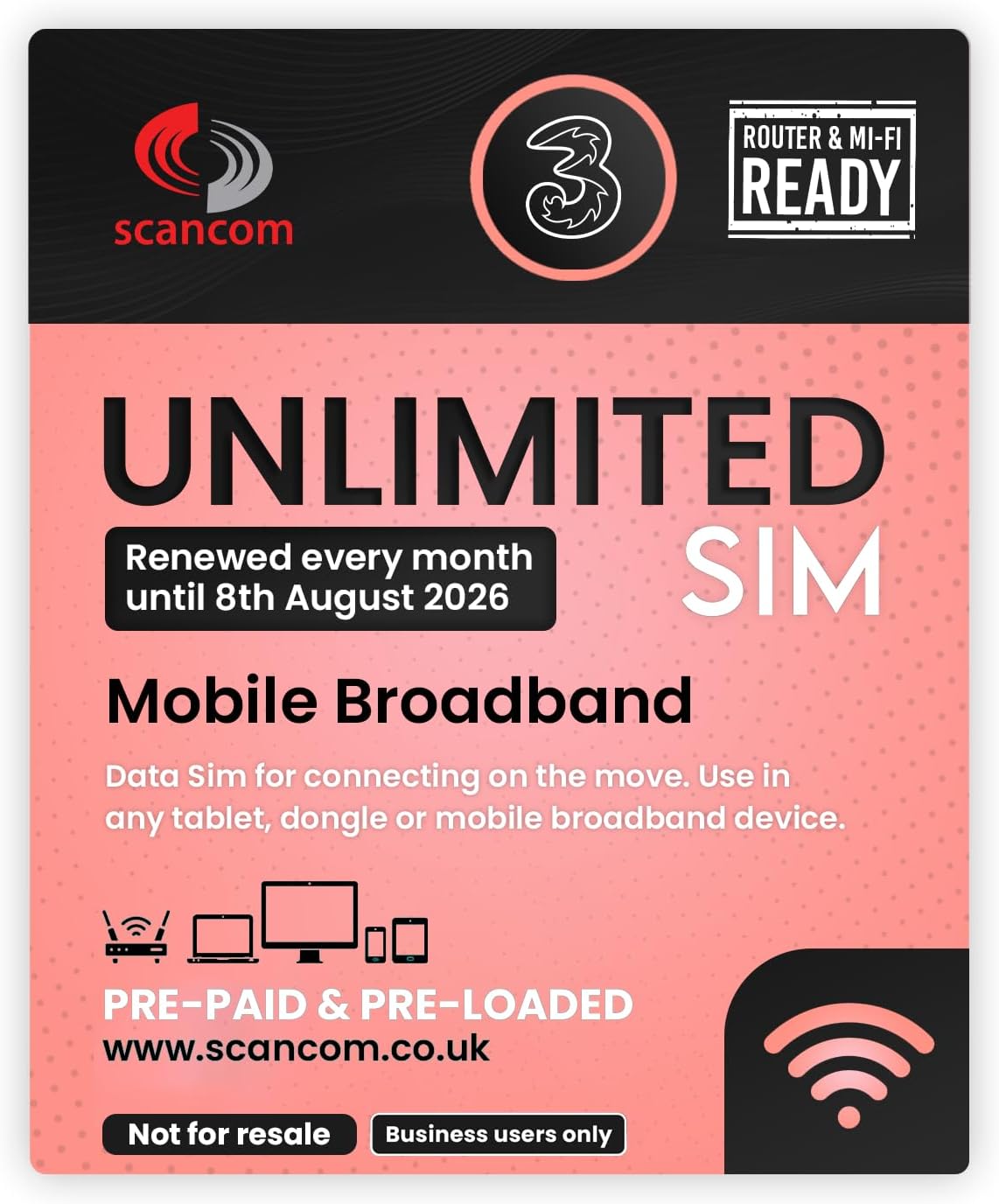 Three Unlimited 5G Data SIM - Preloaded Every Month from now until 8th ...