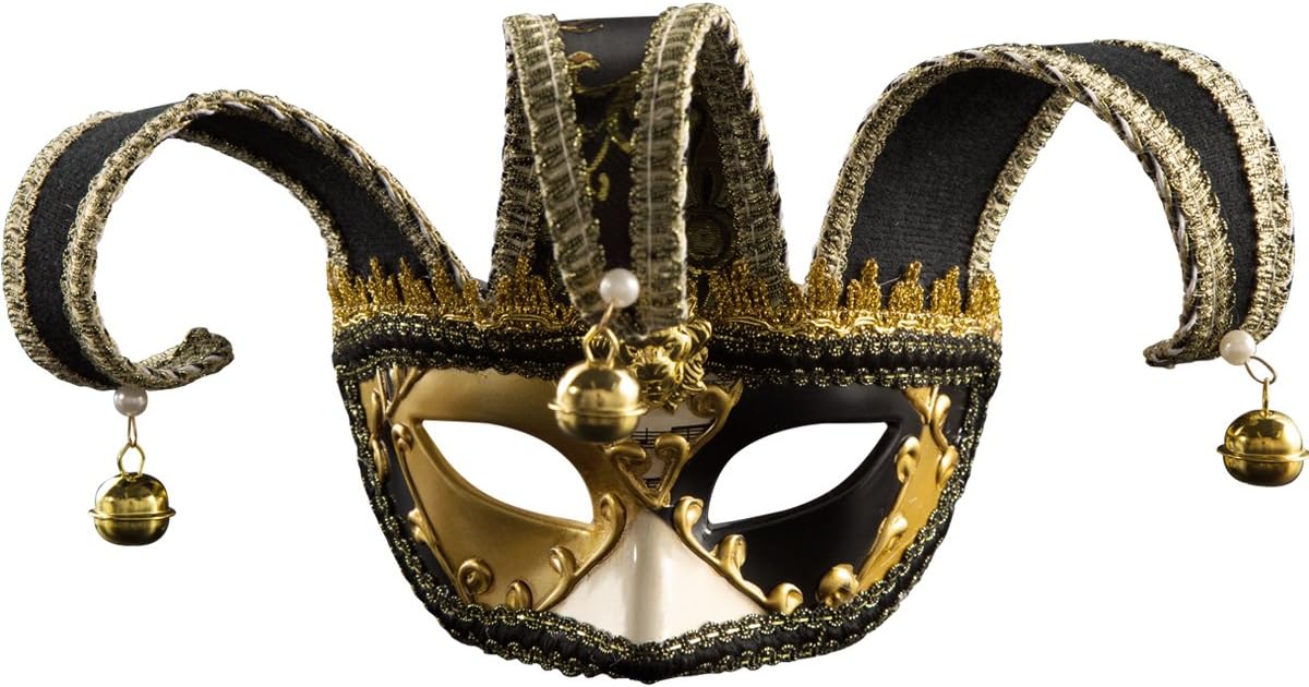 Amazon.com: Sugarwewe Adult Mardi Gras Half Mask Jester Crown Bell ...