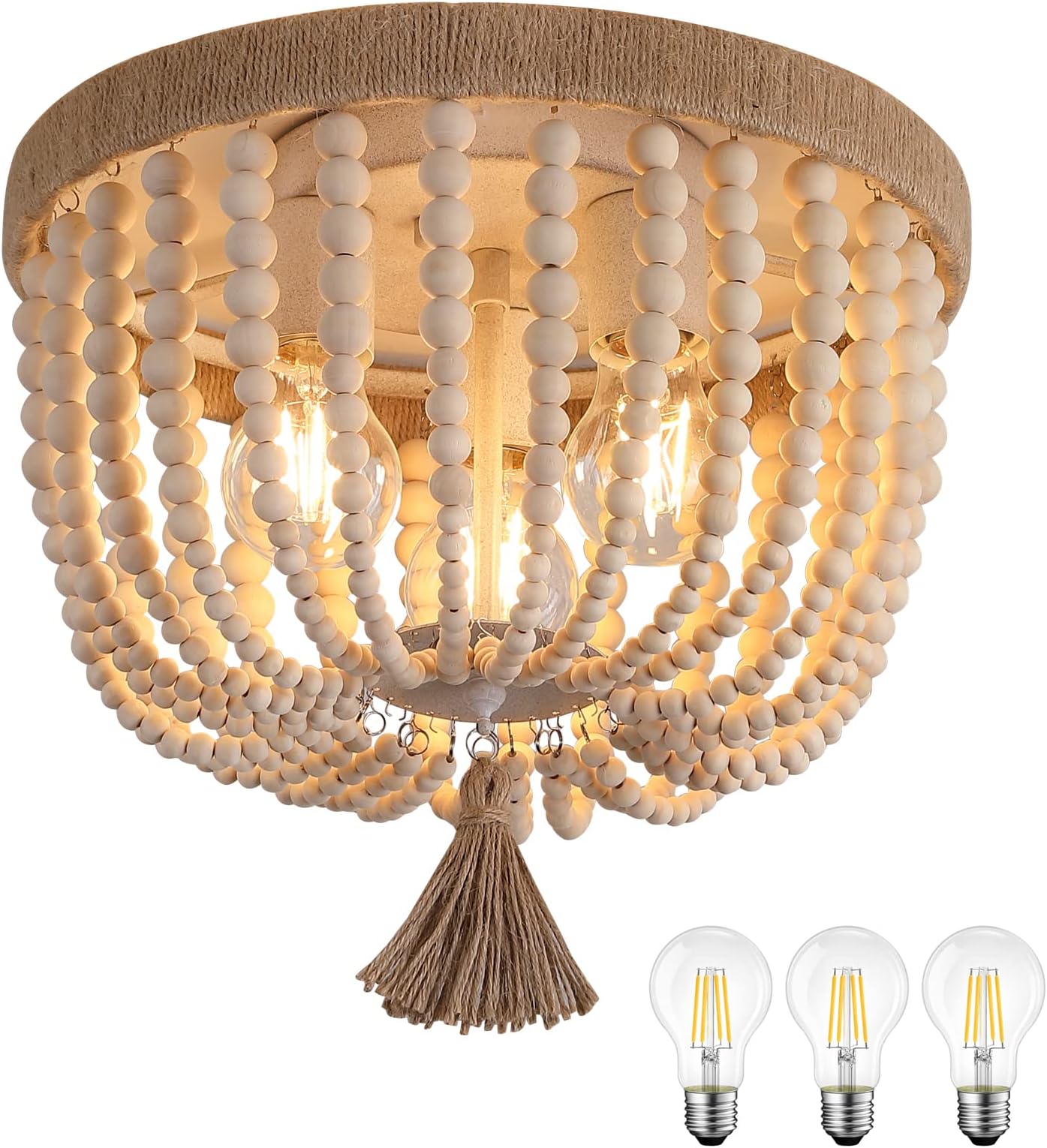 Amazon.com: AMZASA Boho Flush Mount Ceiling Light Wooden Beaded Hepm ...