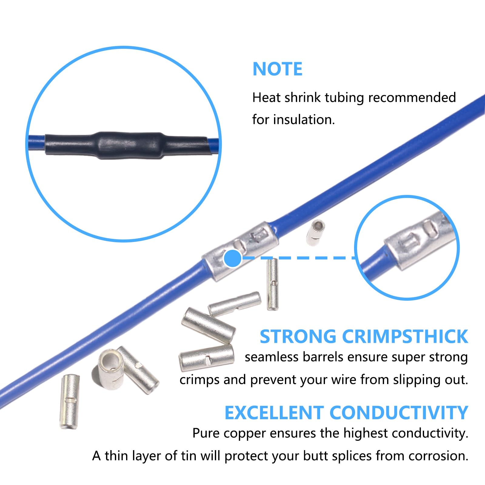 Snapklik.com : 50PCS Non Insulated Butt Connectors 24-8 AWG,Uninsulated ...