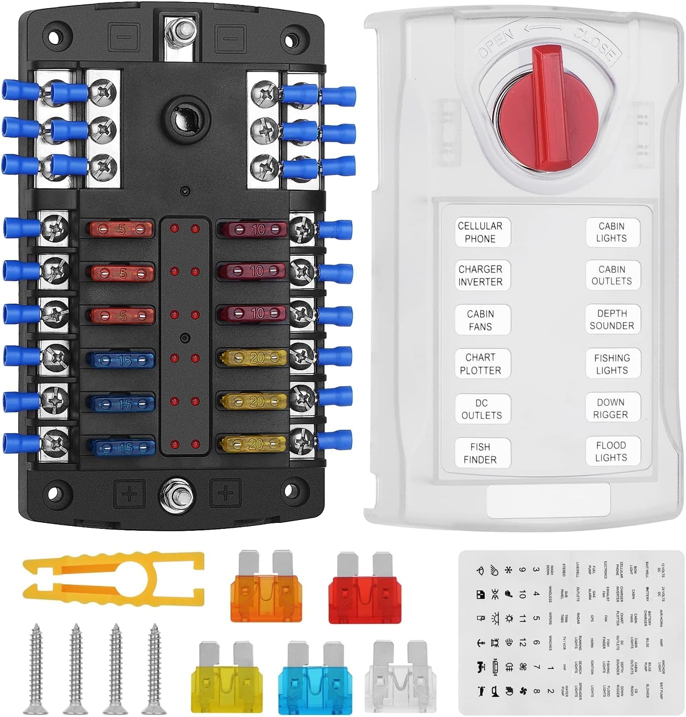 Snapklik.com : Snlazp 12 Volt Fuse Block, Waterproof Boat Fuse Panel