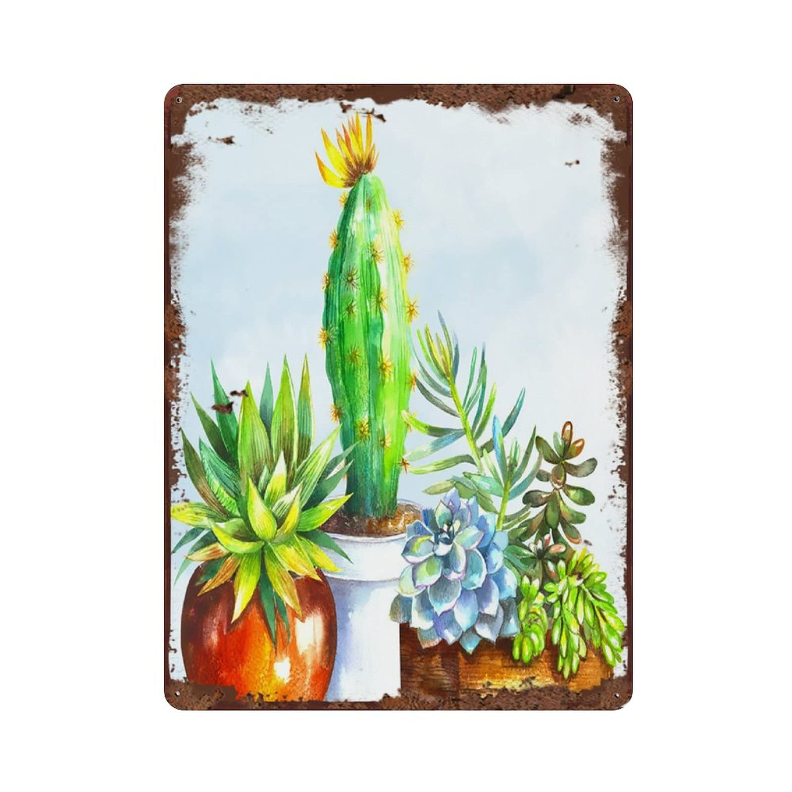 Succulent Trio Square Metal Tin Sign Decorable Southwestern Cacti Wall ...