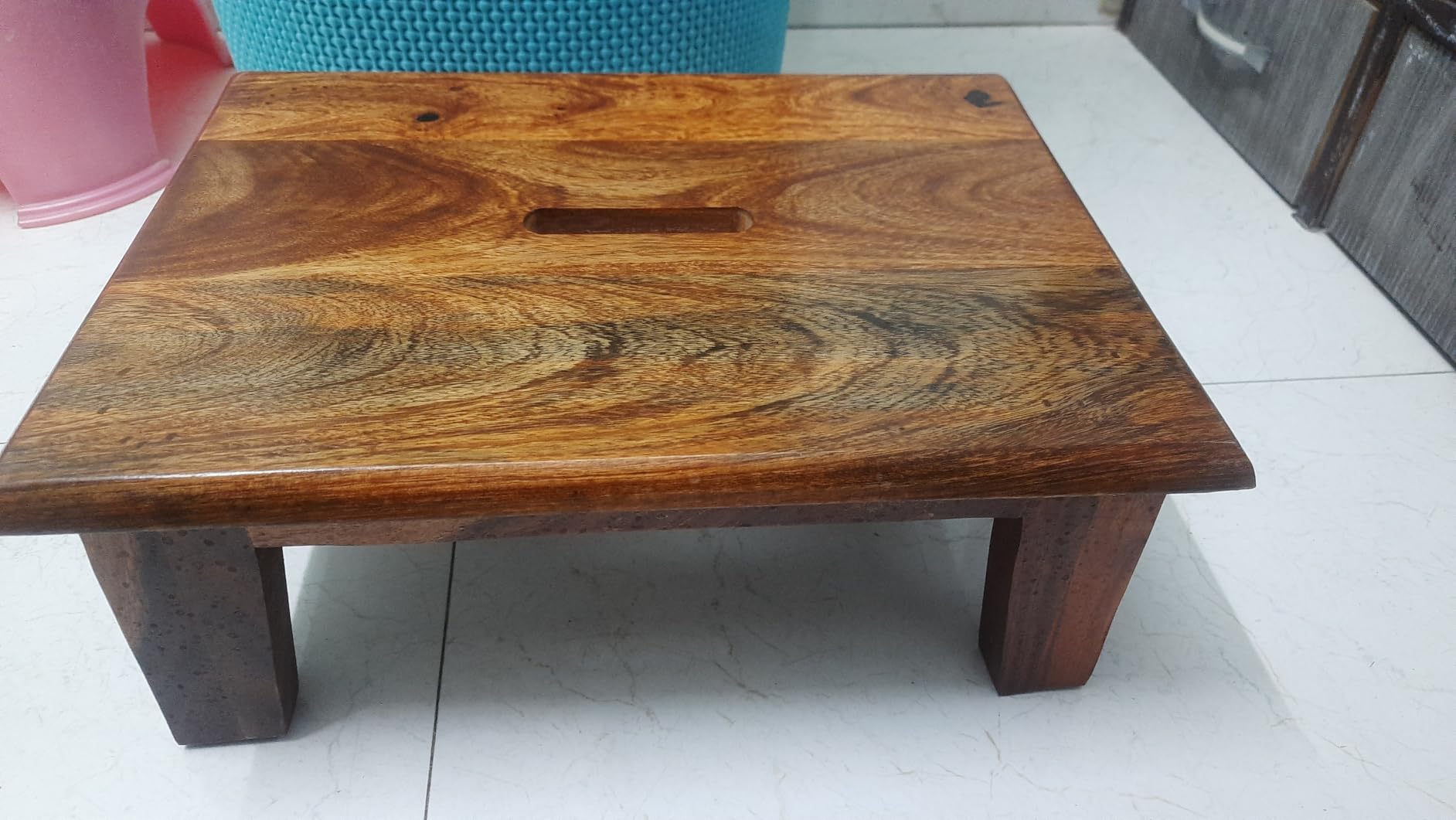 Giantex Sheesham Wood Portable Step Stool with Non Slip Pad for Bedroom ...