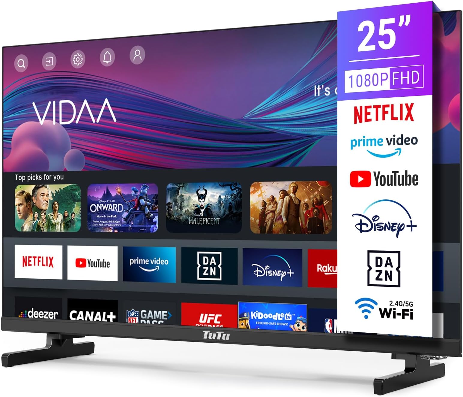 TuTu Fernseher 25 Zoll , Full HD Smart TV mit WLAN, Triple Tuner , App ...