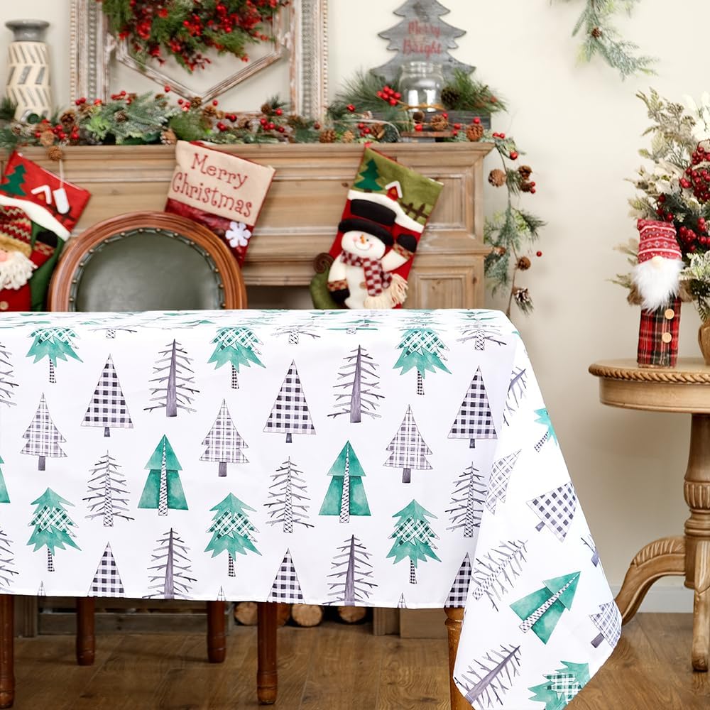 Amazon.com: AnyDesign Christmas Tablecloth Watercolor Pine Tree Fabric ...