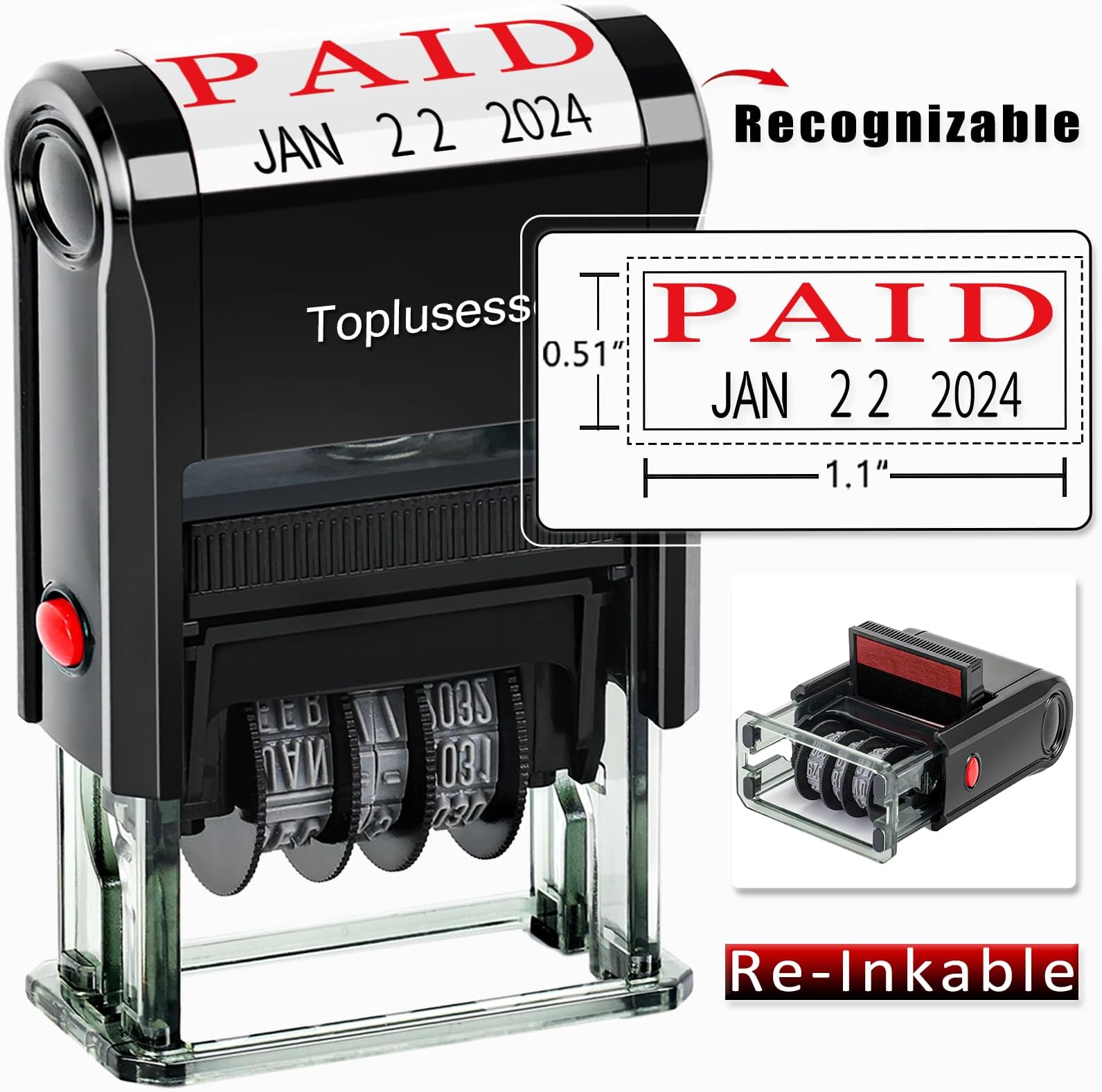 Amazon.com : Toplusesse Paid Stamp with Date Self-Inking Office Rubber ...
