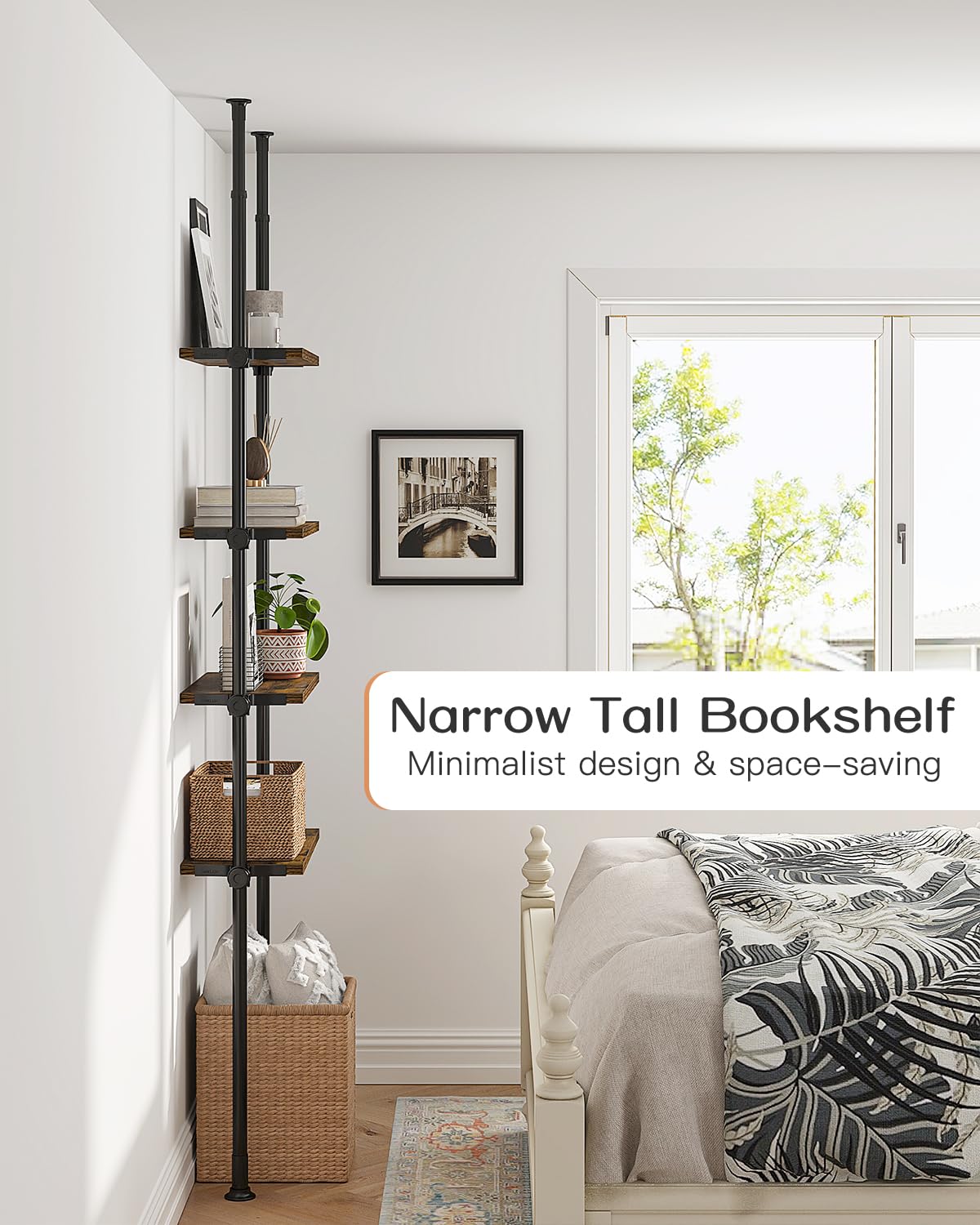 Snapklik.com : ALLZONE Adjustable Tall Narrow Bookshelf For Bedroom, 4 ...