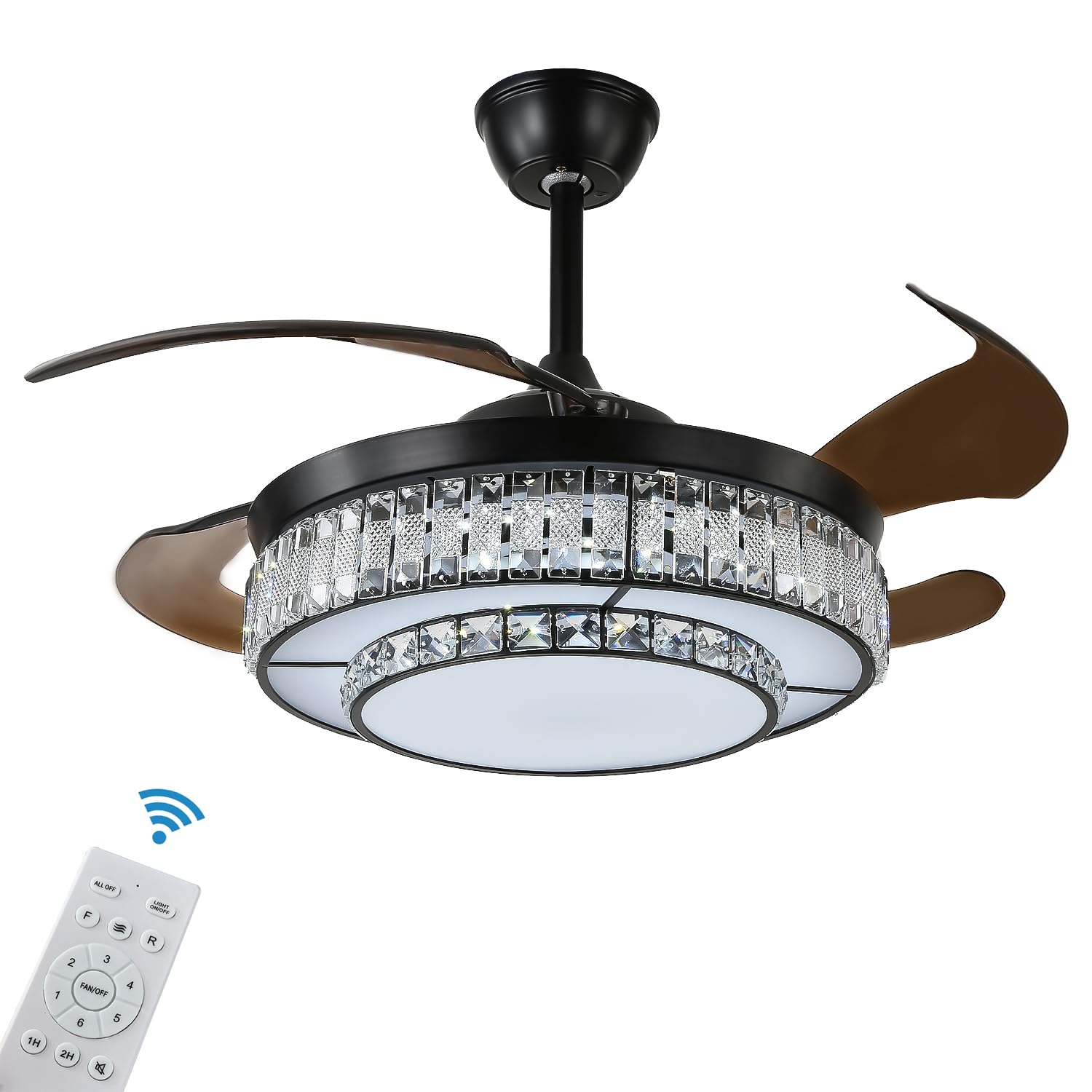 NOVFLAM 48 Inch Contemporary LED Retractable Ceiling Fan with Light and ...
