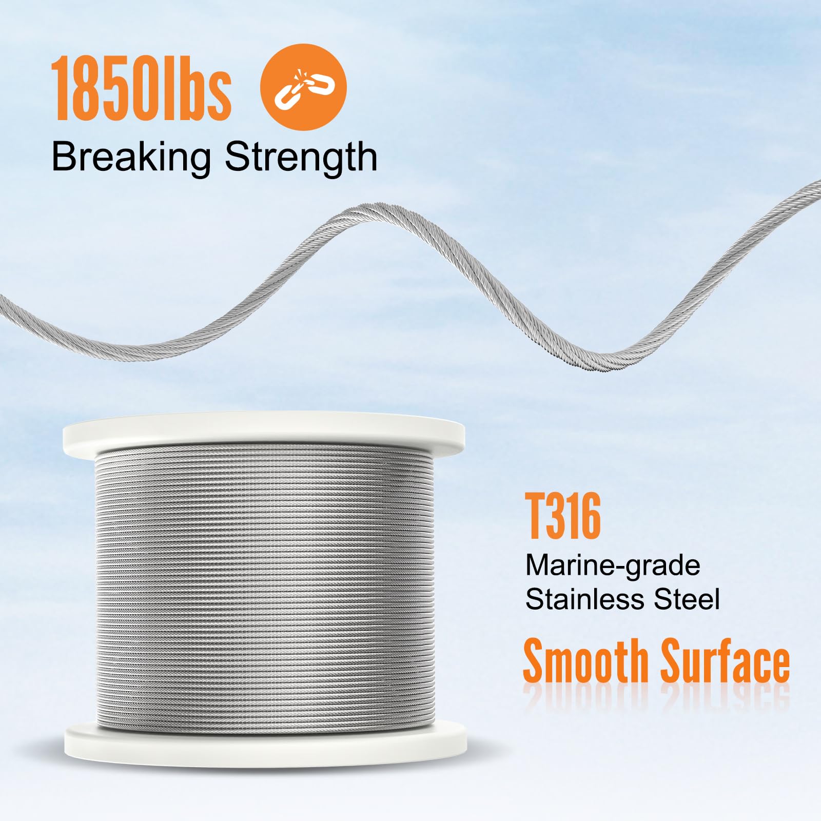 Snapklik.com : 400FT 1/8" Stainless Steel Cable, T316 Marine Grade ...