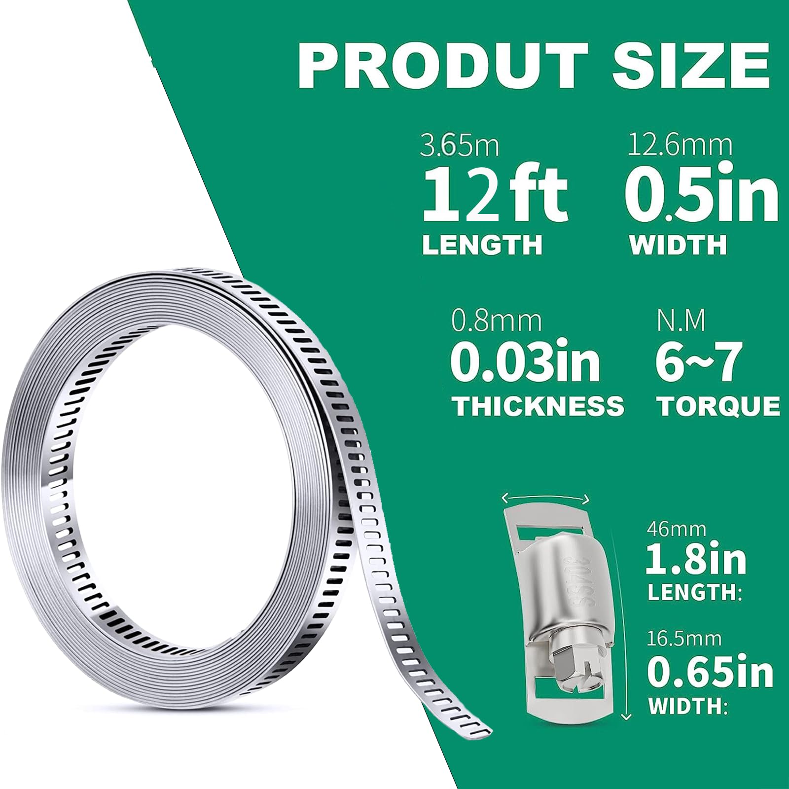 304 Stainless Steel Adjustable Hose Clamps 12ft Strap LEONTOOL 304 ...