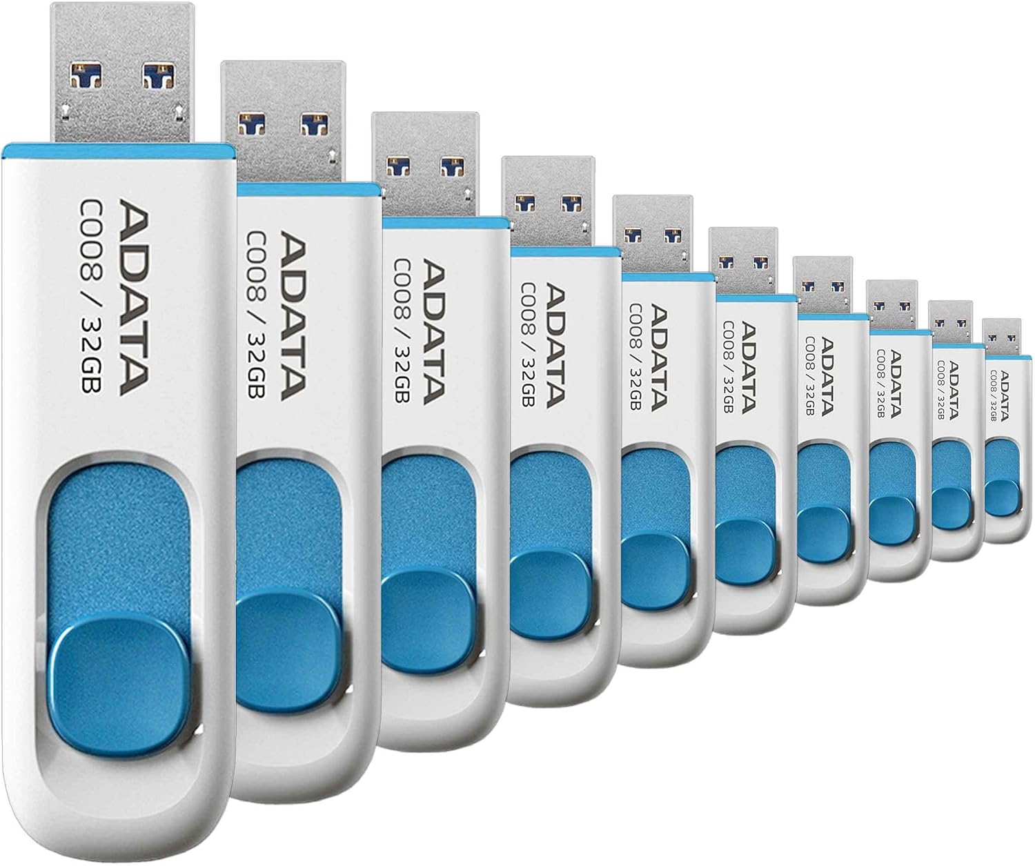 PSA Memoria USB 2.0 ADATA 32 GB, Kit de 10 Piezas, Color Blanco/Azul (Modelo AC008-32G-RWE ...