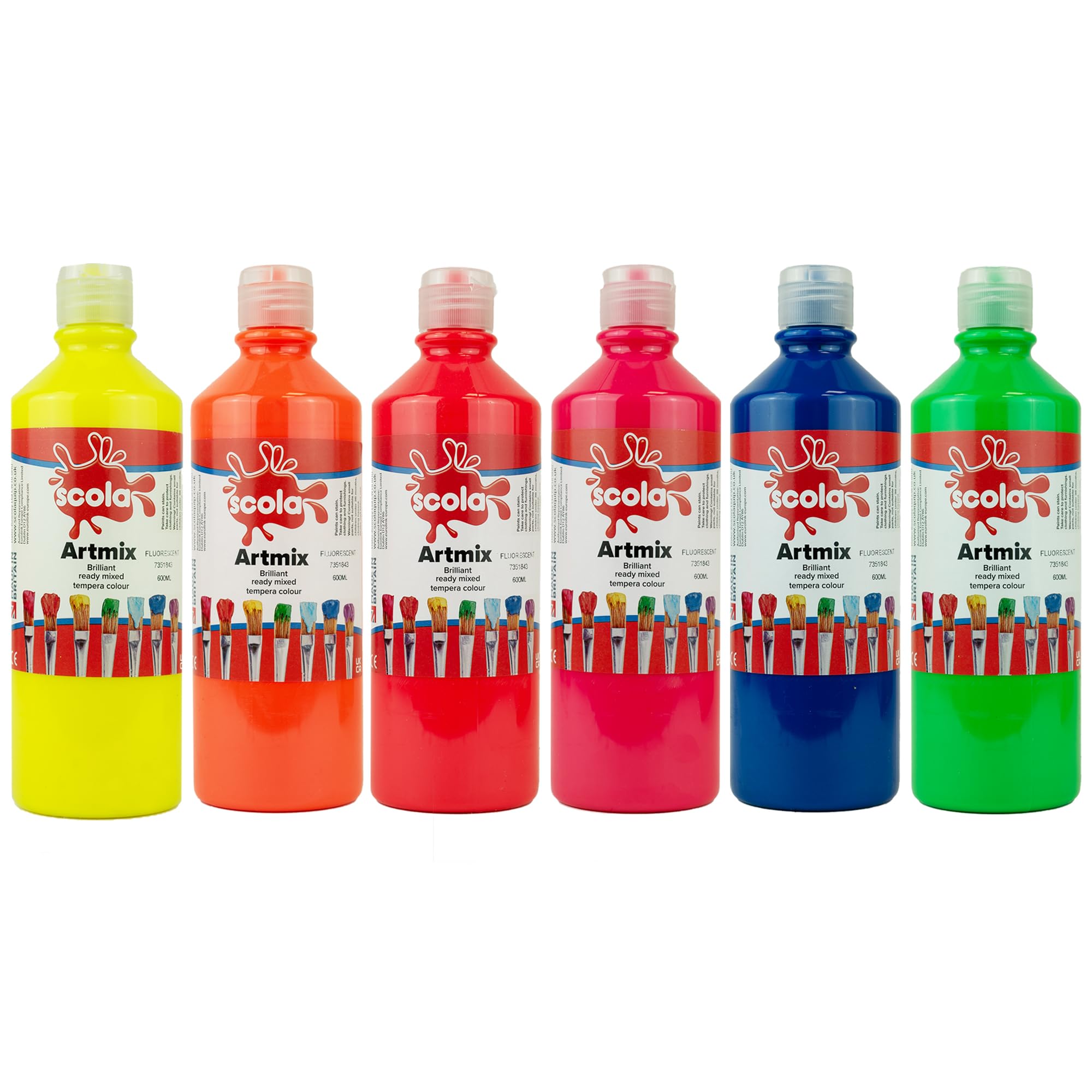 Scola Artmix Ready Mixed Water Based Tempera Paint, 6 Fluorescent ...