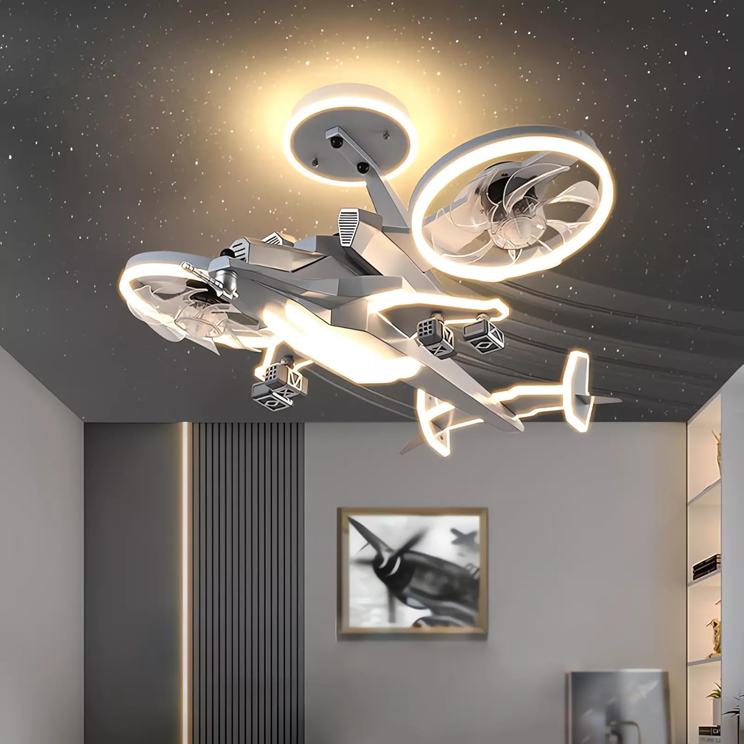 COOBATG Grey Airplane Ceiling Fan Light with Remote Control Modern ...
